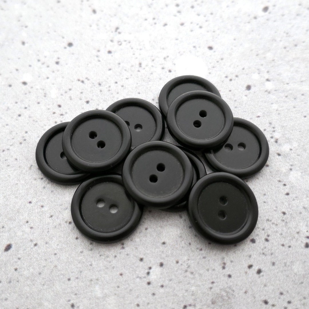 2-hole Black Buttons, ≈19mm 3/4 in - Glossy Obsidian-black Vintage Sew ...