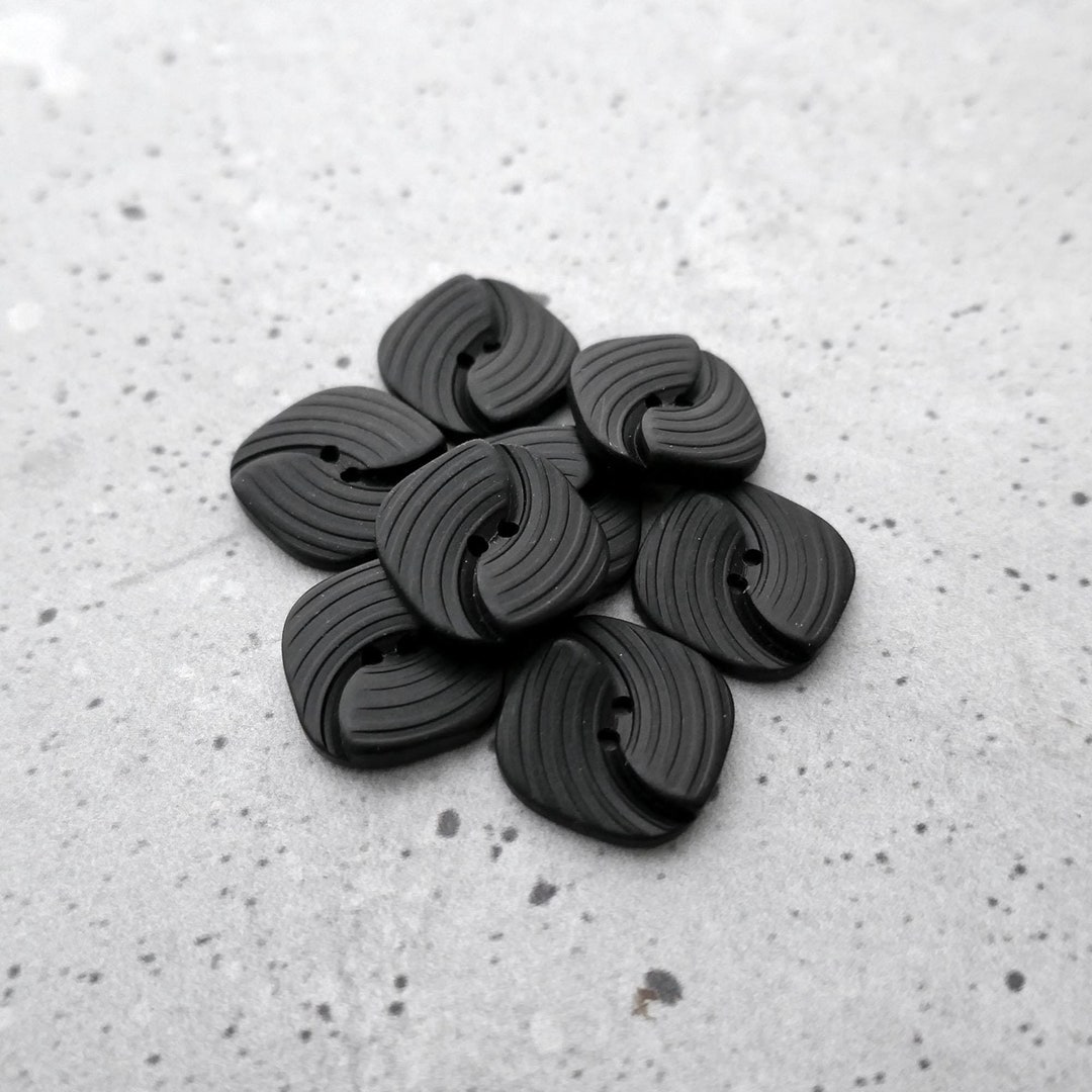Rounded Black Square Buttons, 19mm 3/4 Inch - Carved Matte Charcoal ...
