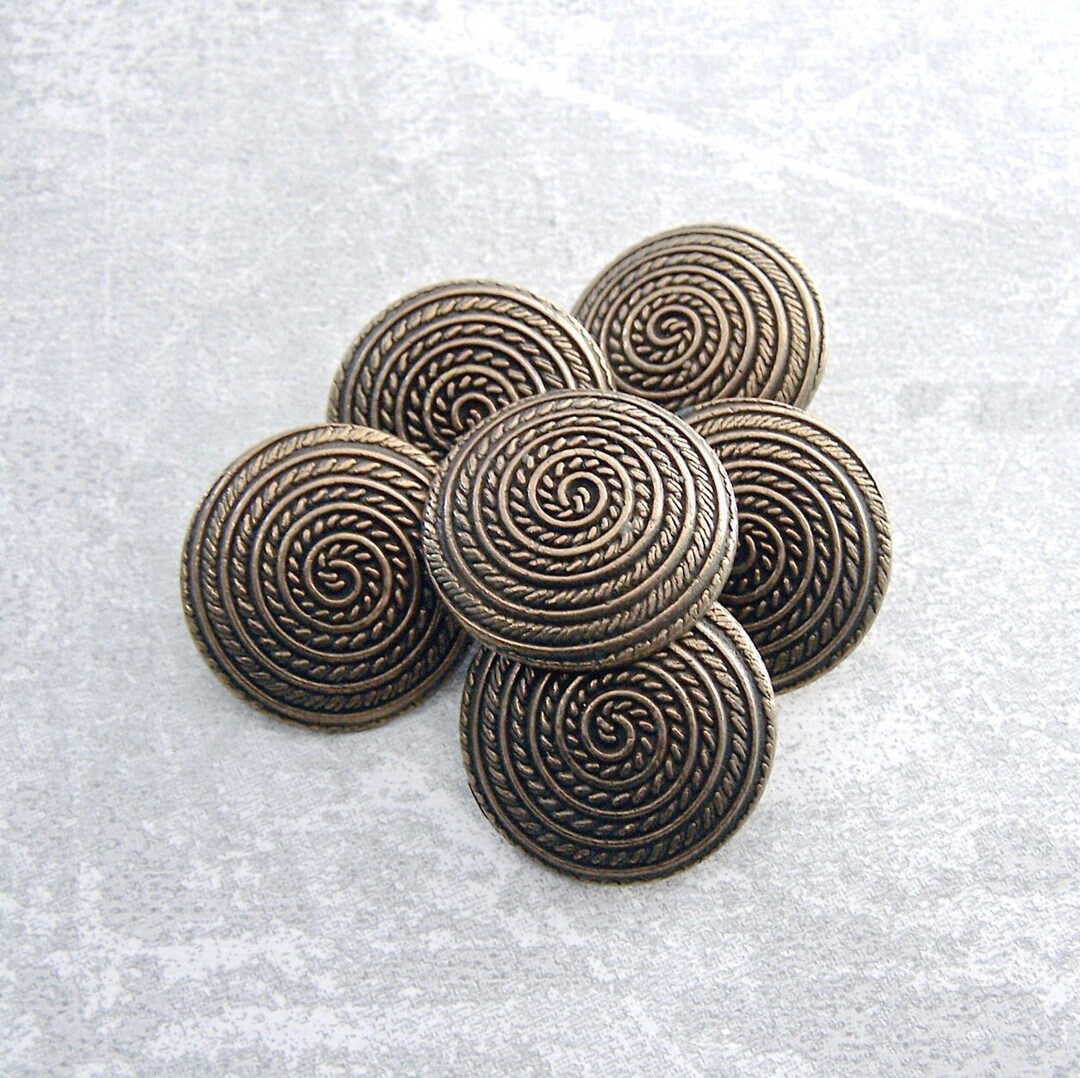 Coiled Swirl Buttons, ≈20mm .78" - Antiqued Gold-tone Metal-buttons W ...