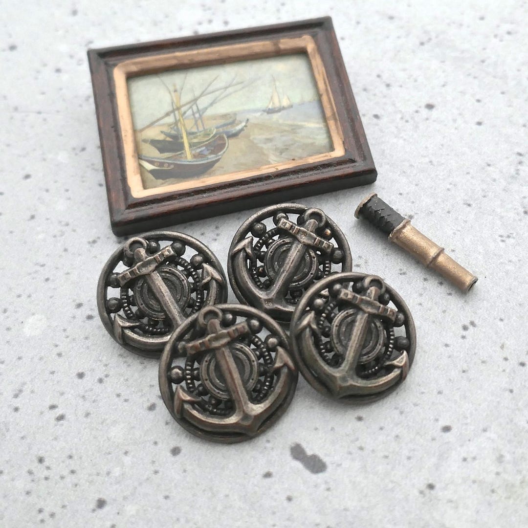 Anchor W/ Ship Wheel Buttons, 22mm 7/8" - Pierced Bronzed Plastic ...