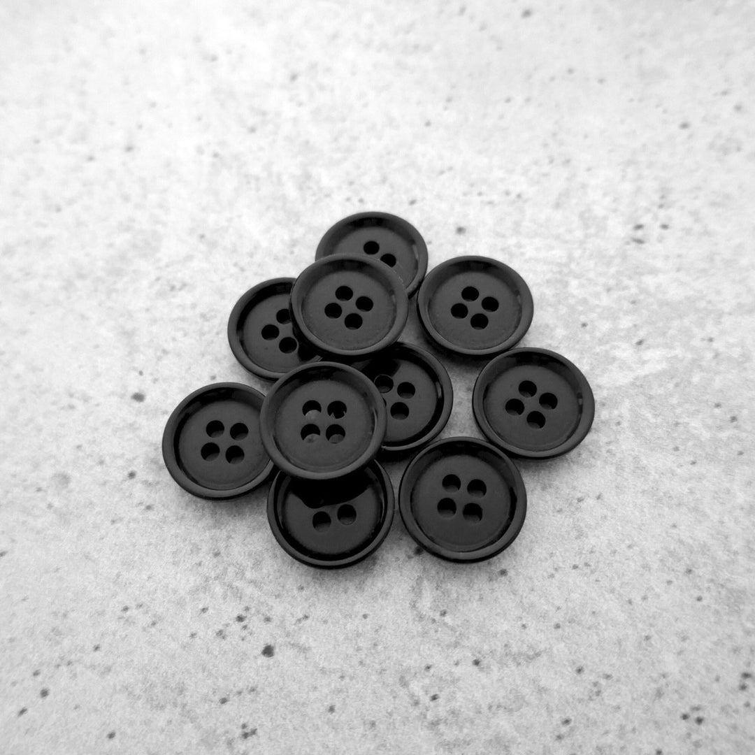 Thick Black Buttons, 15mm 5/8 in - Chunky 4-hole Sew-through Buttons W ...
