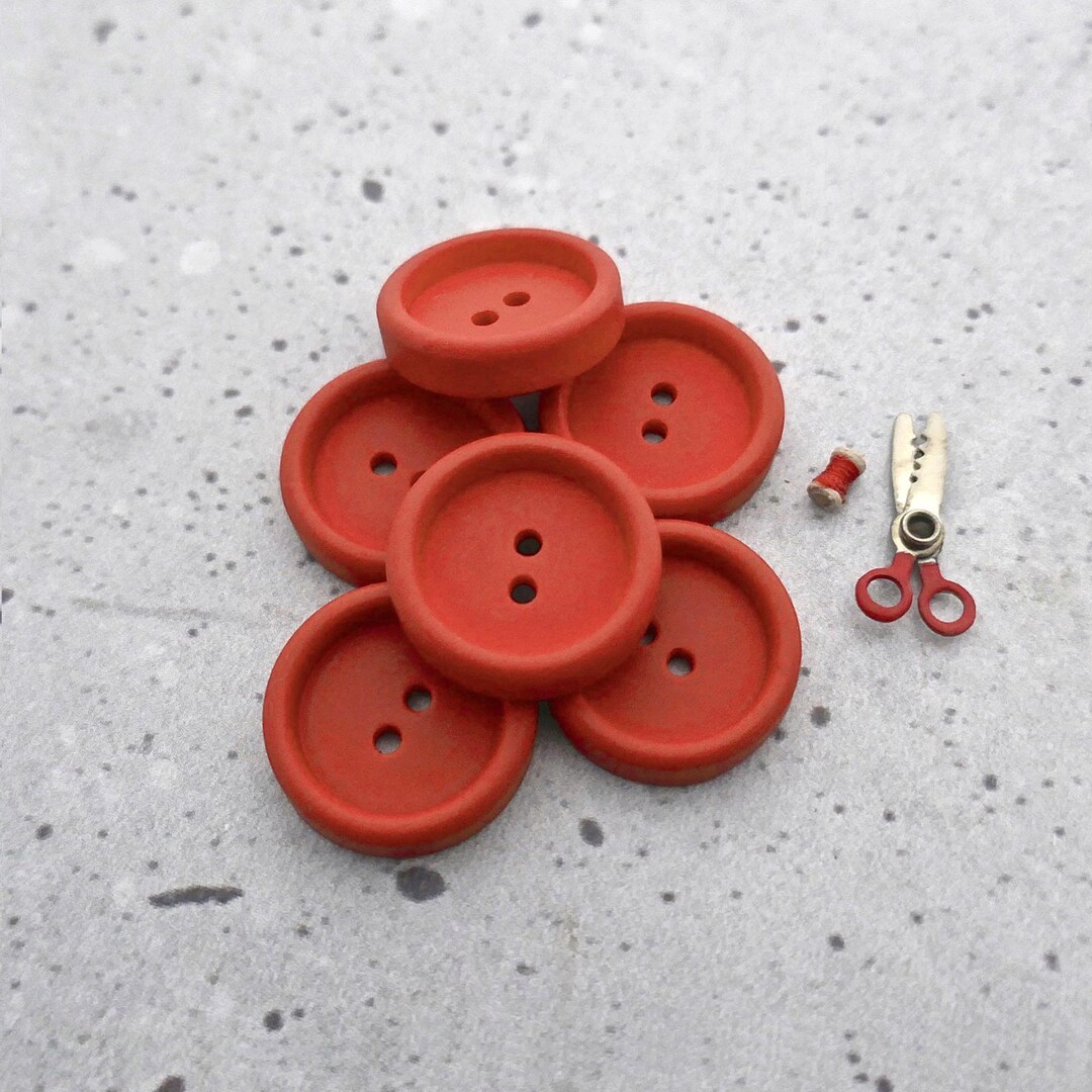 Fusion Red Buttons, ≈22mm 7/8 in - Tall Rim Boxy Scarlet-red Sewing ...