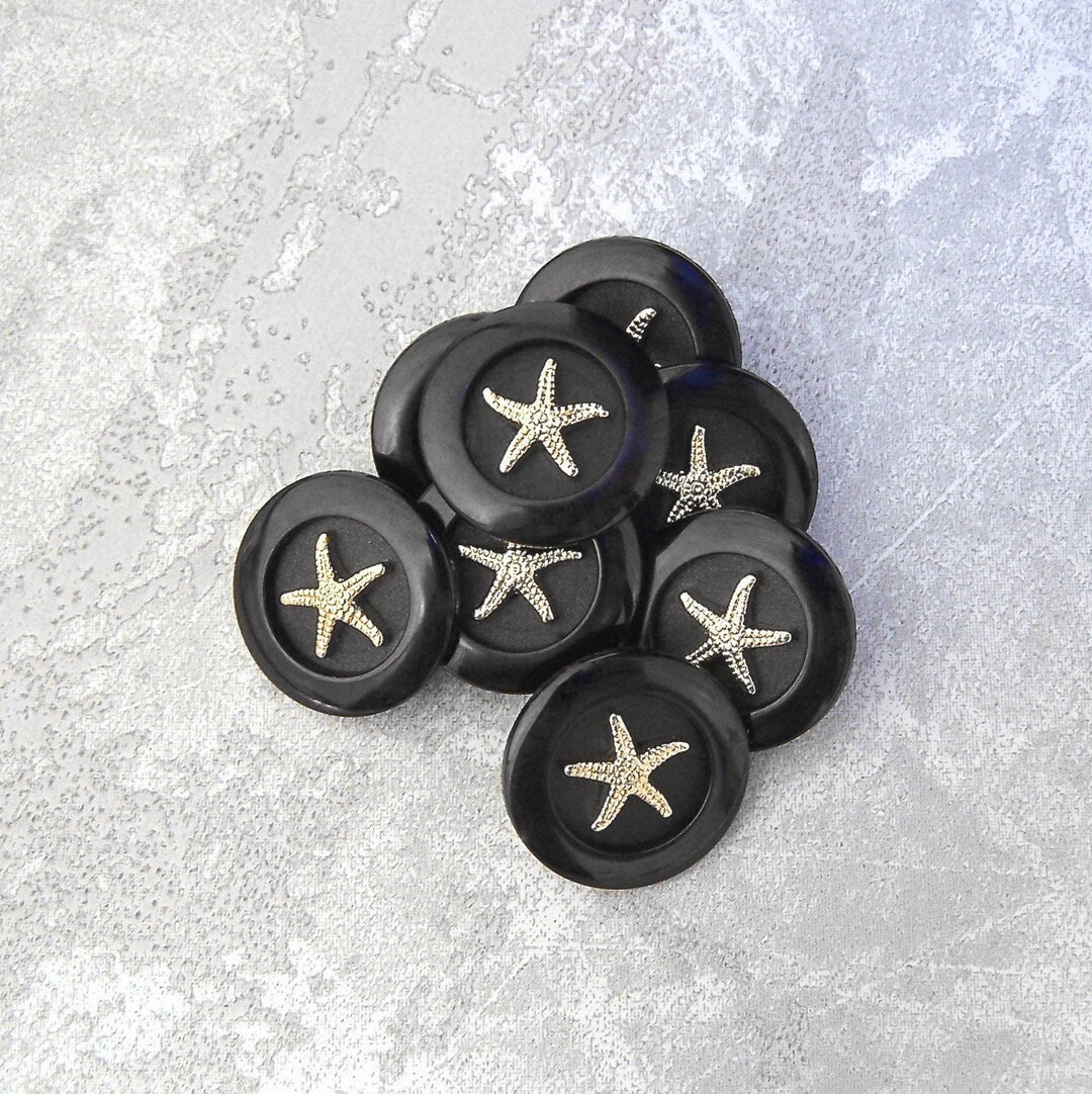 Gold Starfish Buttons, 20mm .78 Inch - Beachcomber Black Shanks W/ Gold ...