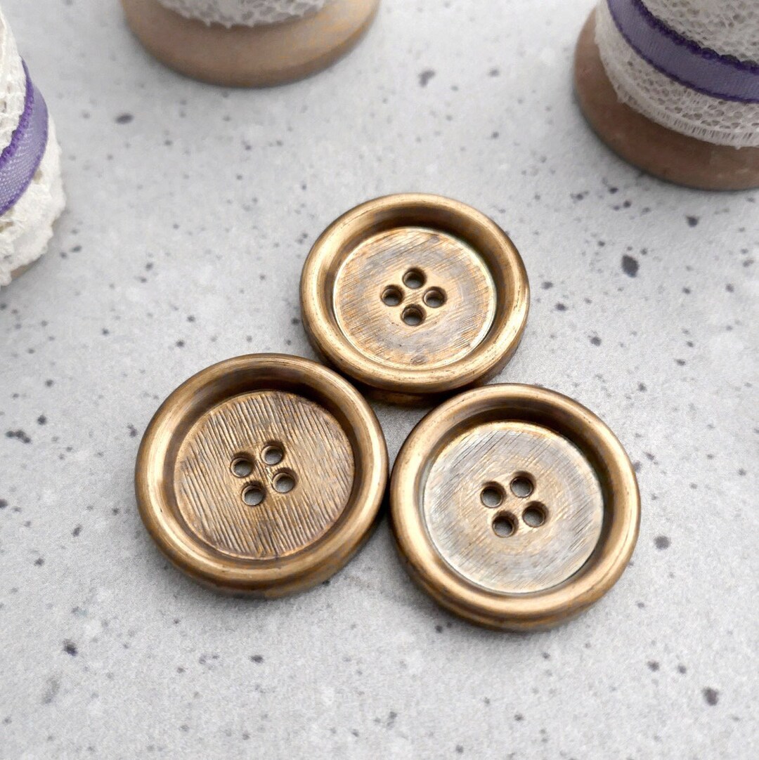 Metallic Gold Buttons, 26mm 1 in Ant. Gold-tone Mid-century Sew-through ...