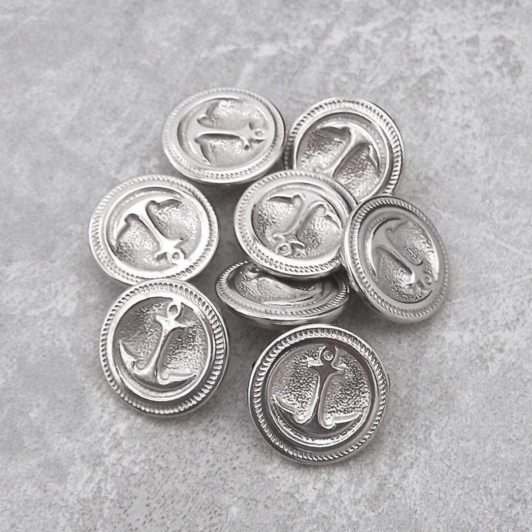 Scooped Anchor Buttons, ≈18mm .71" - Carved Ship-anchors in Silver-tone ...