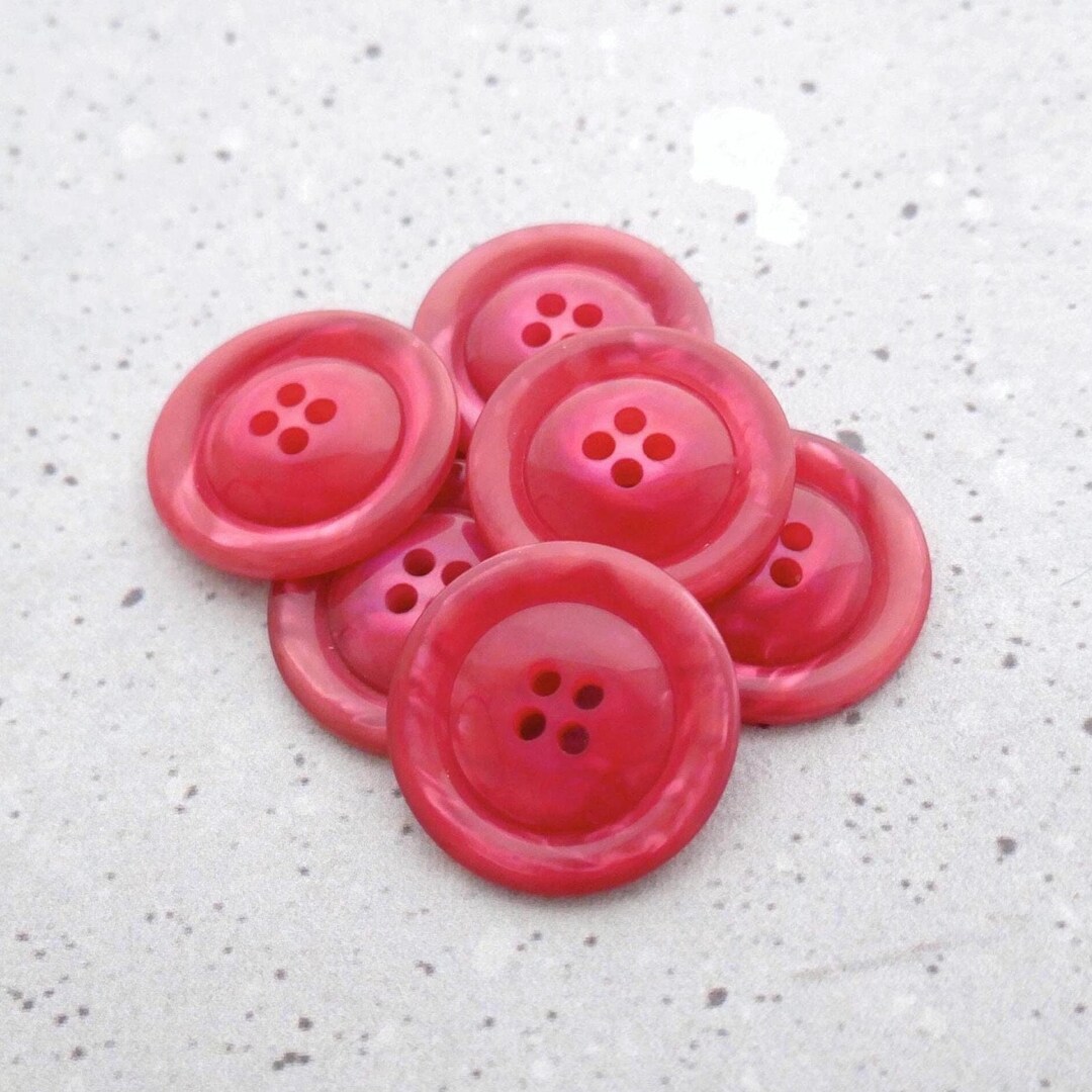 Hot Pink Buttons, ≈28mm 1-1/8" - Pearlescent Wild Rose-pink Sew ...