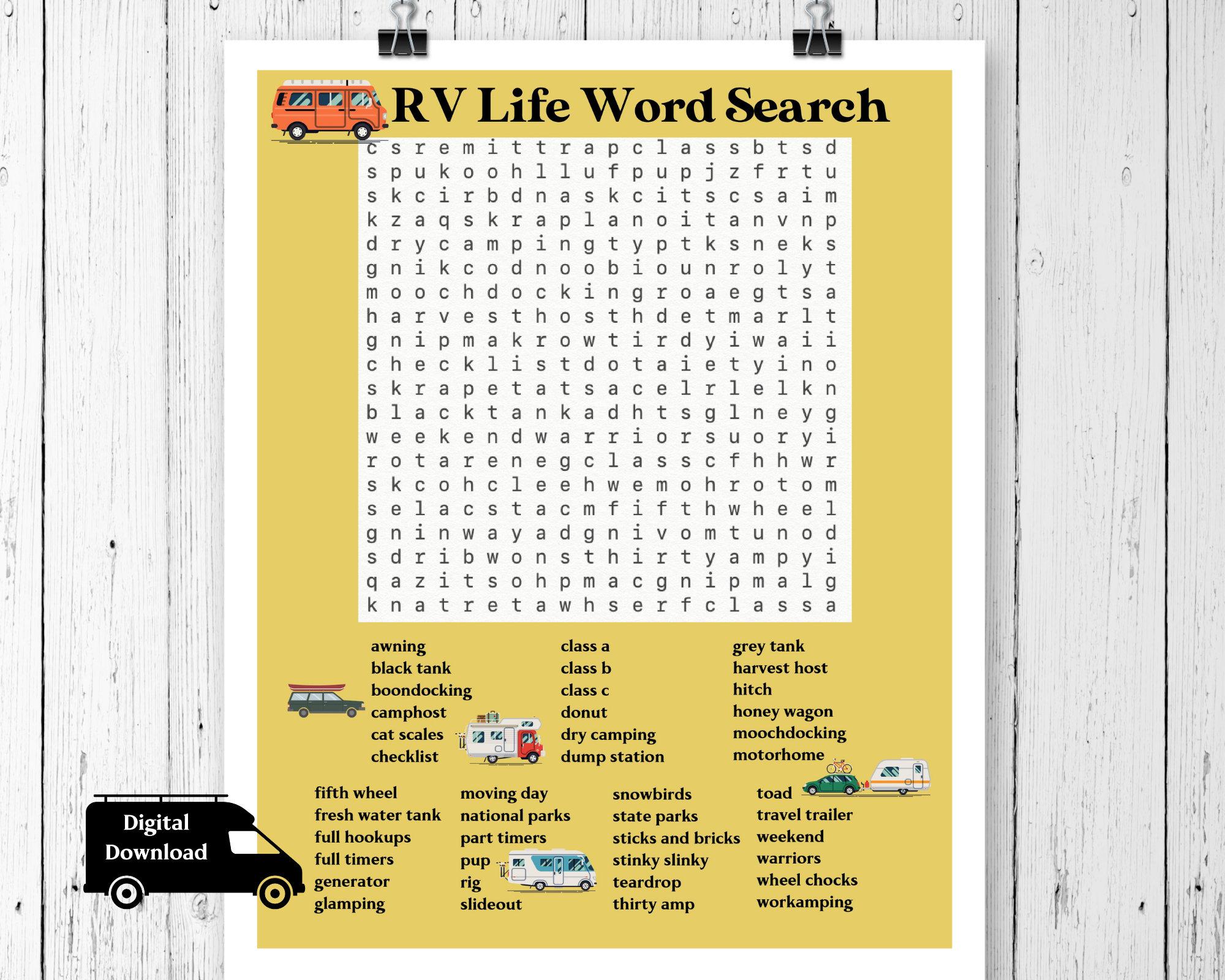 RV Life Word Search Printable, RV Gifts, Camping Life Activity. Fun ...