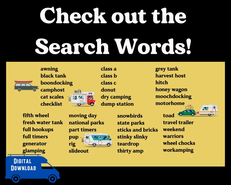 RV Life Word Search Printable, RV Gifts, Camping Life Activity. Fun ...