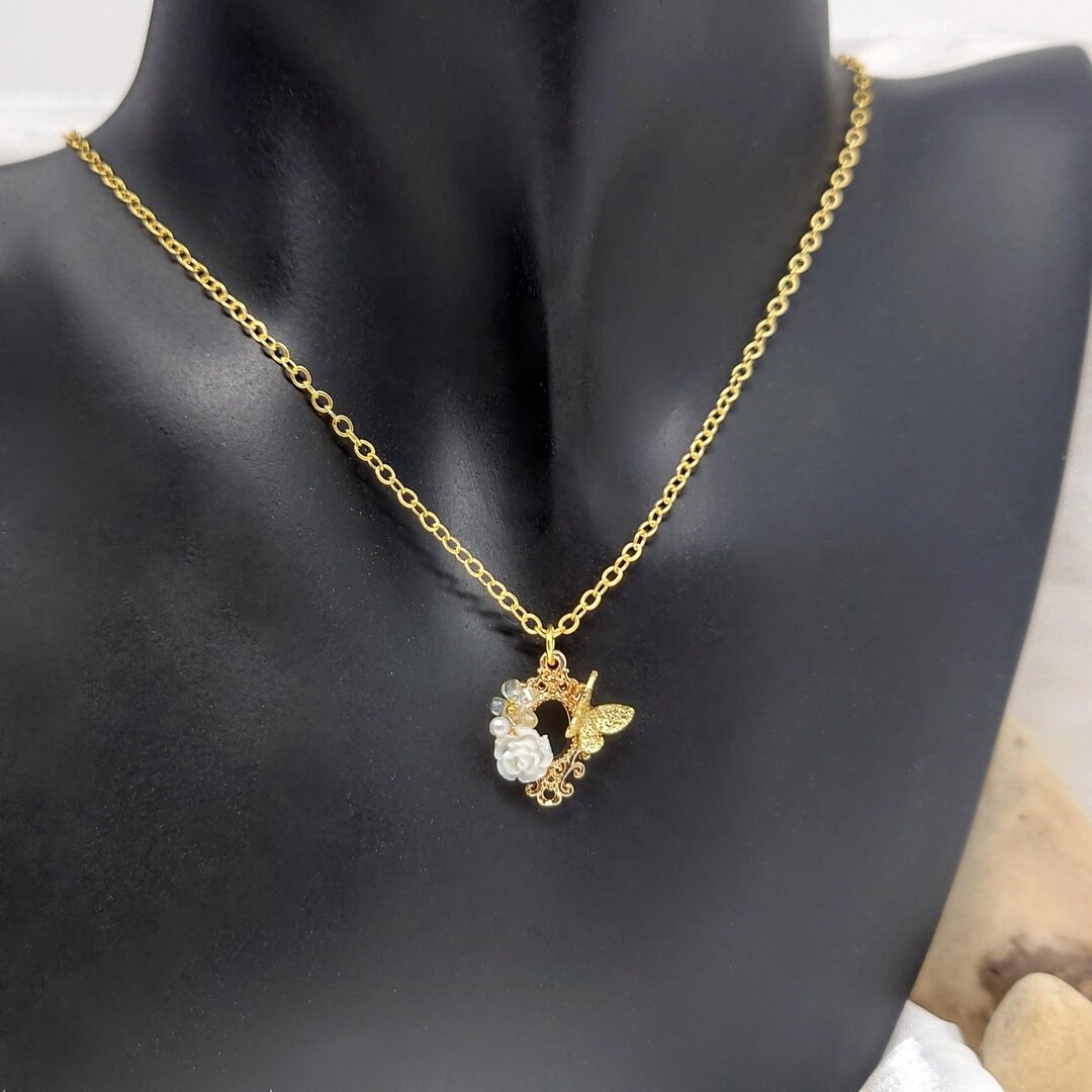 Honkai Aglaea Necklace HSR Star Rail Gold Butterfly White Rose Jewelry ...
