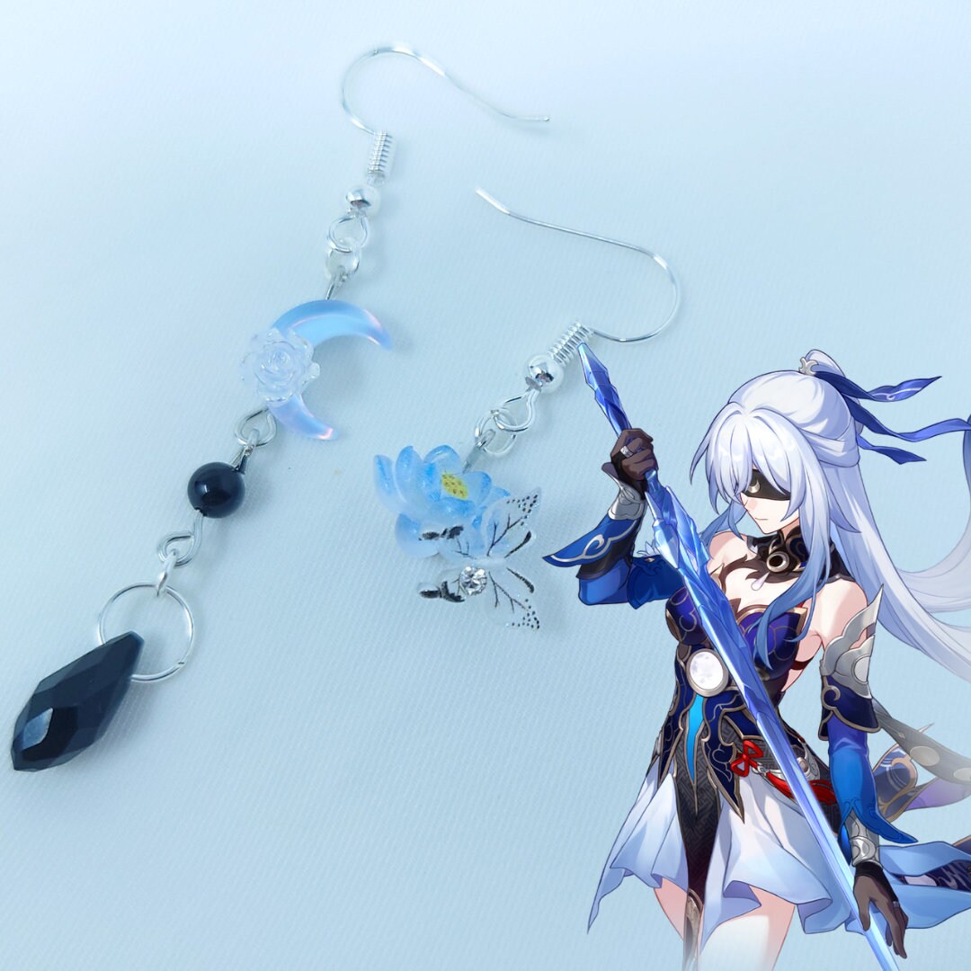 Honkai Jingliu Earrings Star Rail Cosplay Jewelry Blue Moon Earrings ...