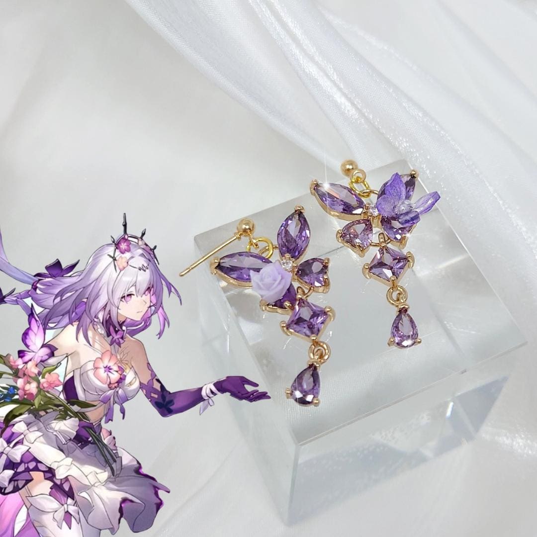 Honkai Castorice Earrings HSR Star Rail Jewelry Set Purple Butterfly ...
