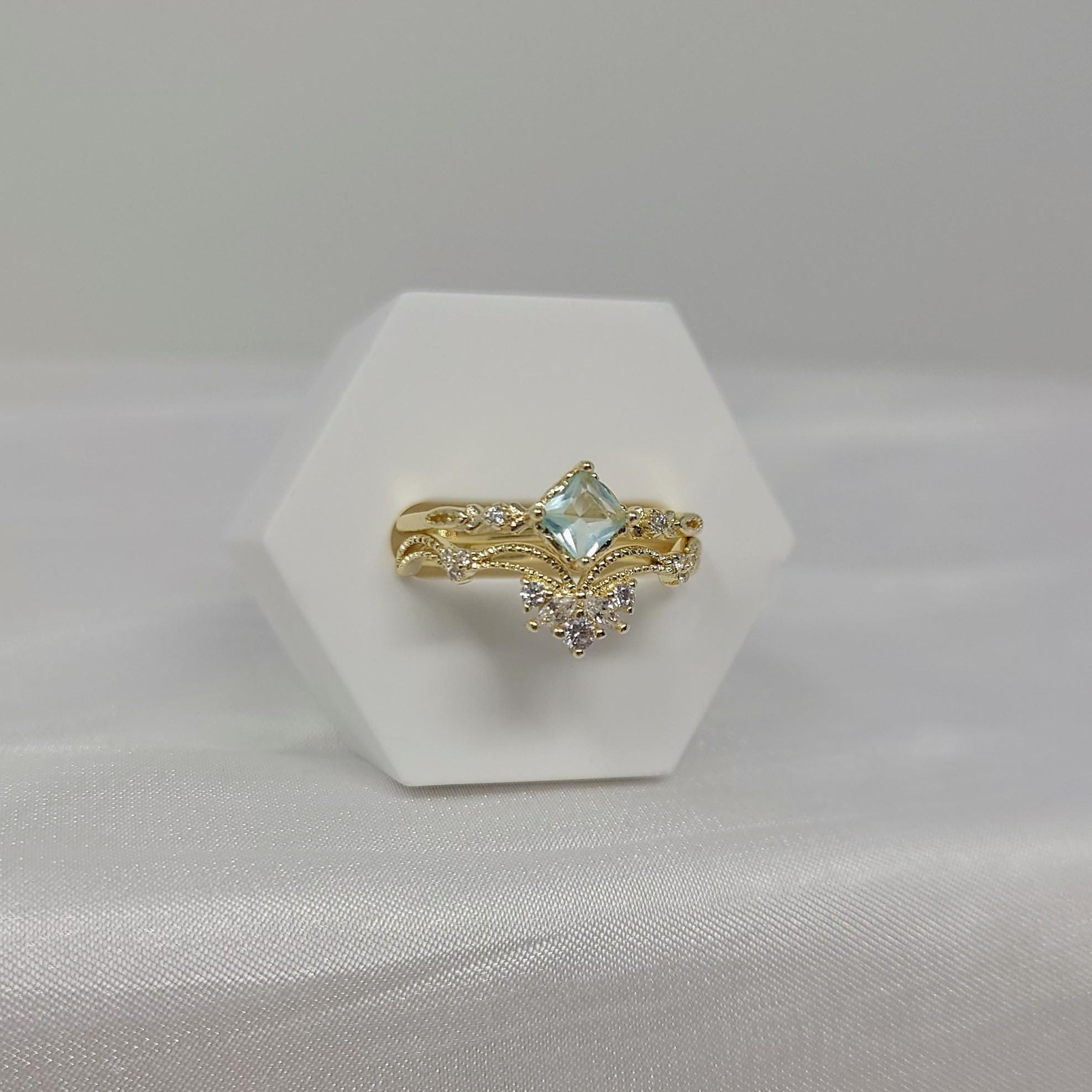 Ice Queen Blue Stack Ring – Elegant Fantasy Crown Band, Light Blue ...