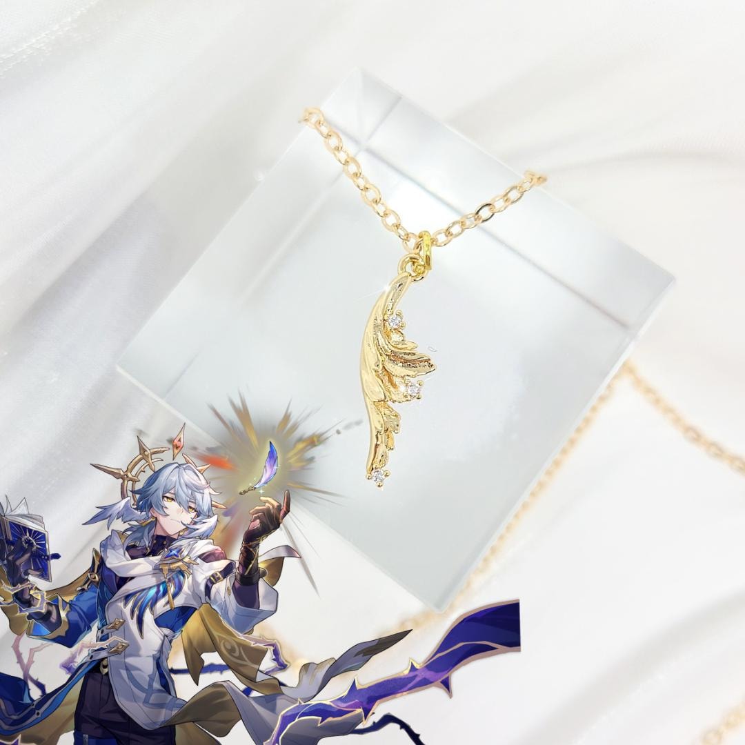 Honkai Sunday Necklace HSR Star Rail Inspired Jewelry Gift Gold Feather ...