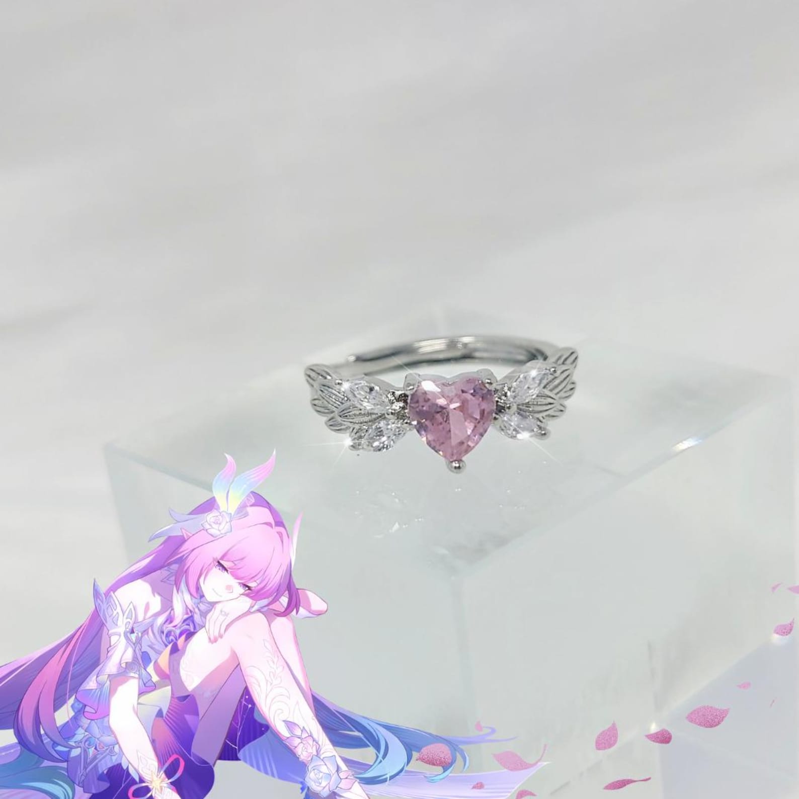 Honkai Cyrene Elysia Wedding Ring HSR Star Rail Merch Gift Pink Crystal ...