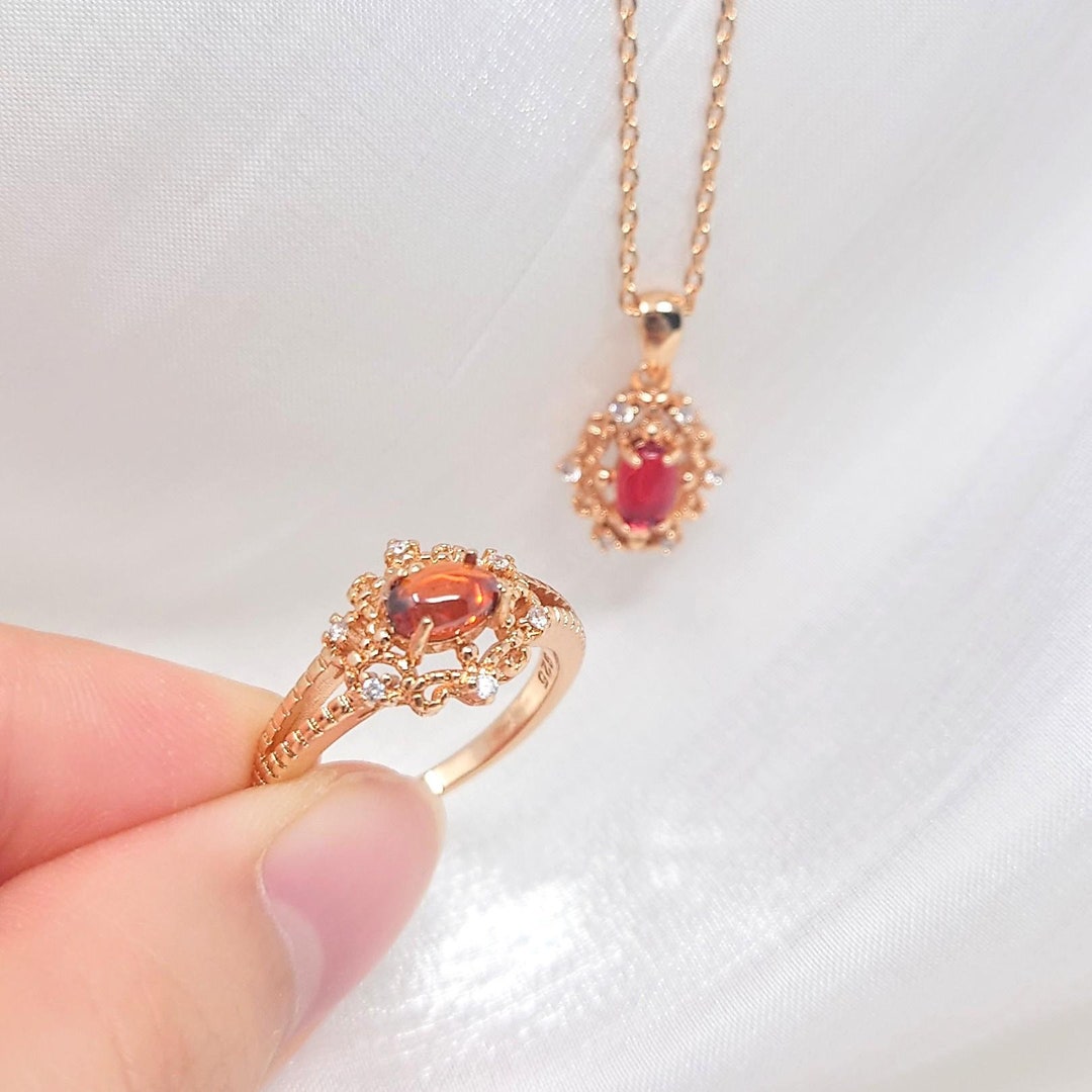 Ember Rose Crystal Ring · Fiery Red Oval Gem · Vintage Dragonfire ...