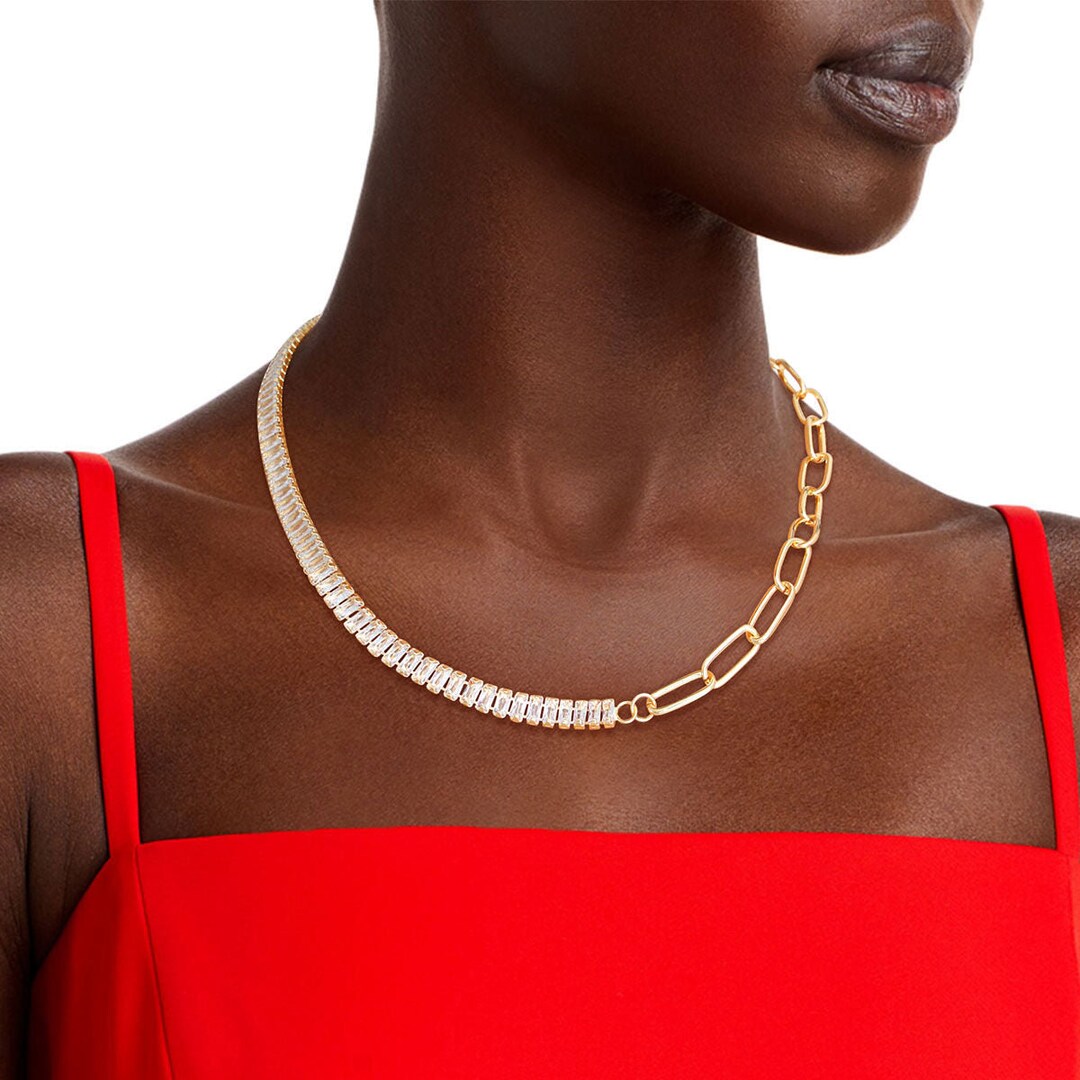 Gold CZ Mixed Link Necklace - Etsy