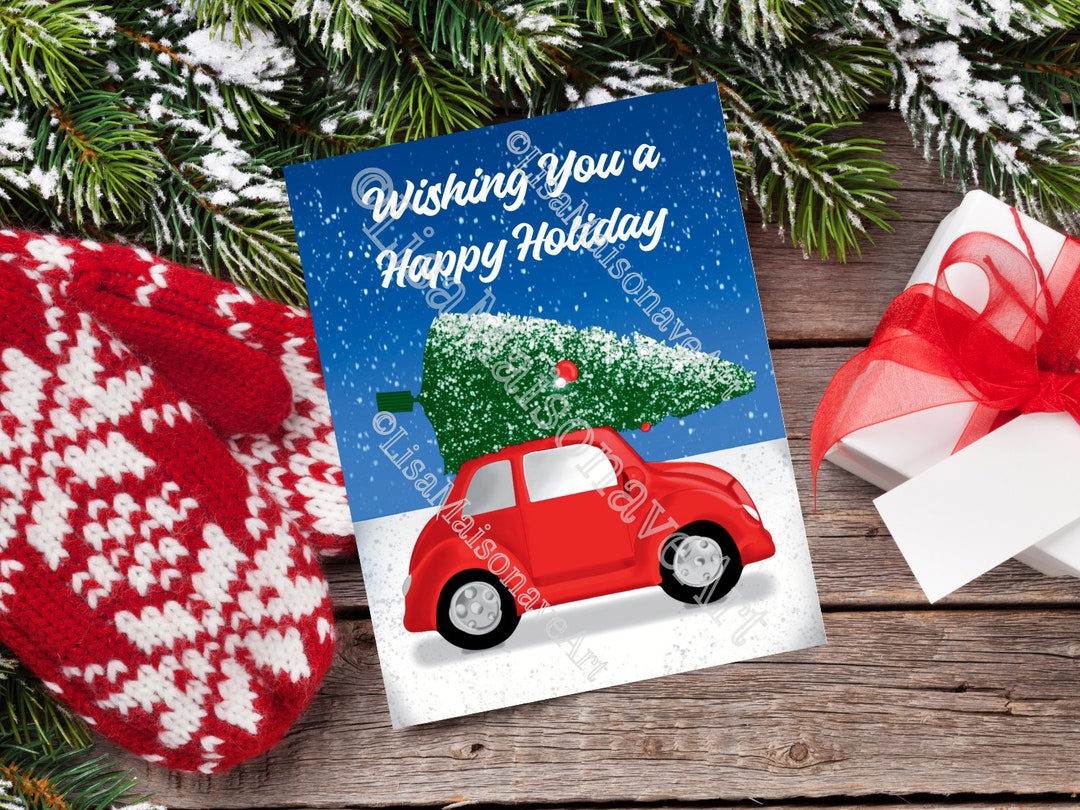 Printable Happy Holidays Card, INSTANT DOWNLOAD, Red Toy Car, Blank ...
