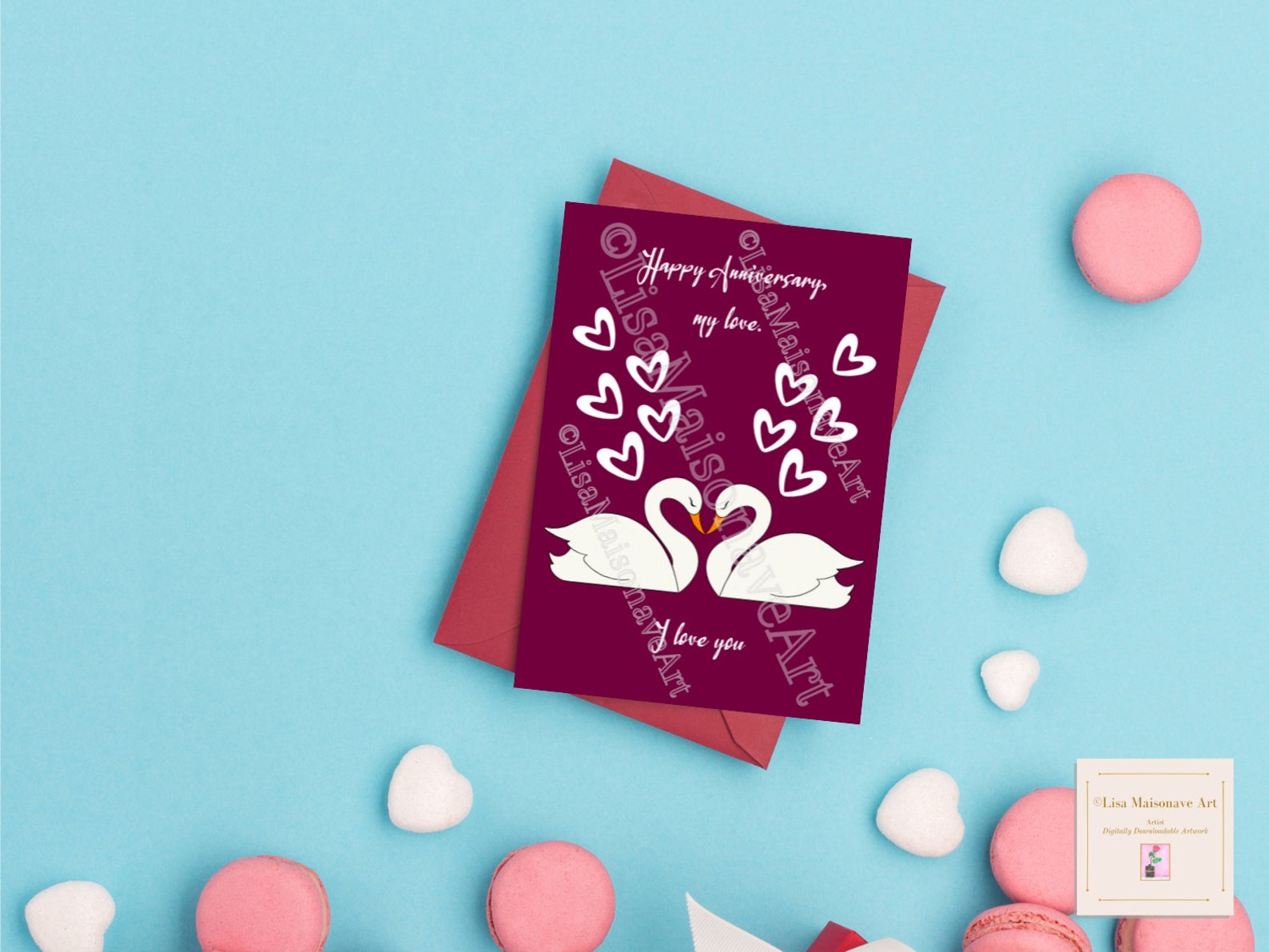 Printable Anniversary Card, INSTANT DOWNLOAD, Kissing Swans, Card for Boyfriend, Card for ...