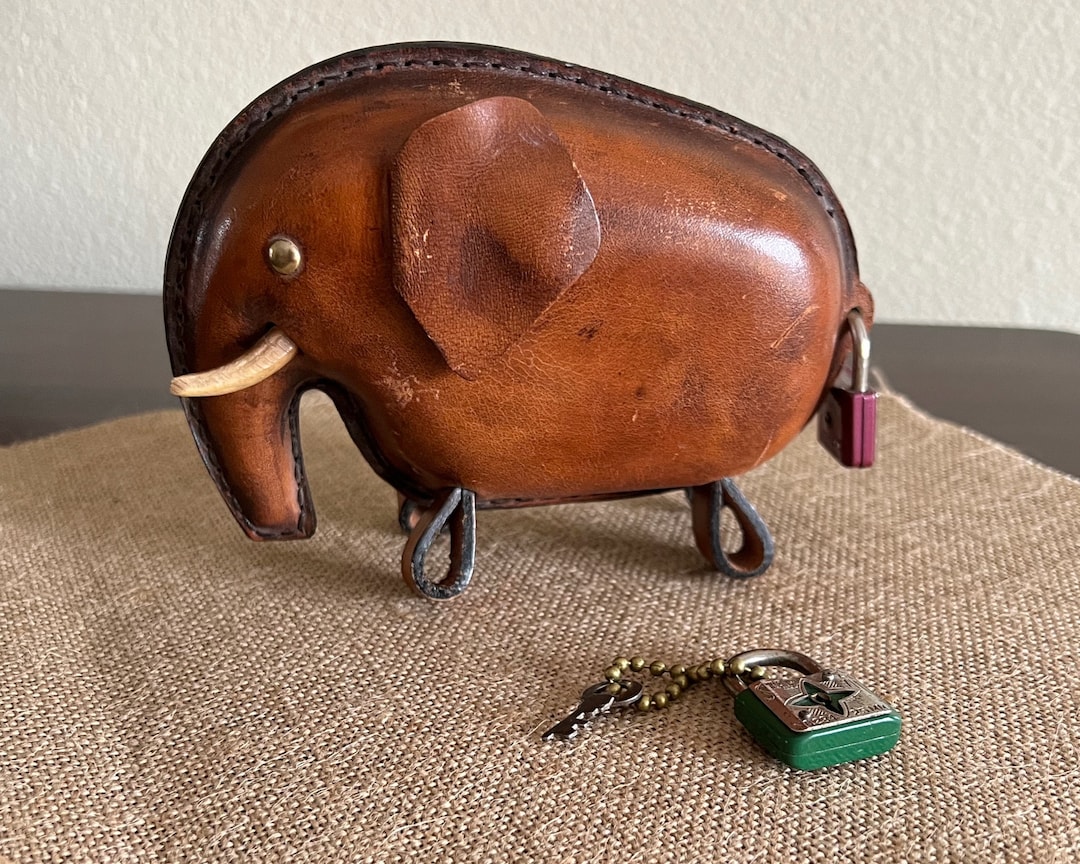 Kounoike Elephant Leather Coin Bank, Vintage Japanese Coin Bank With ...