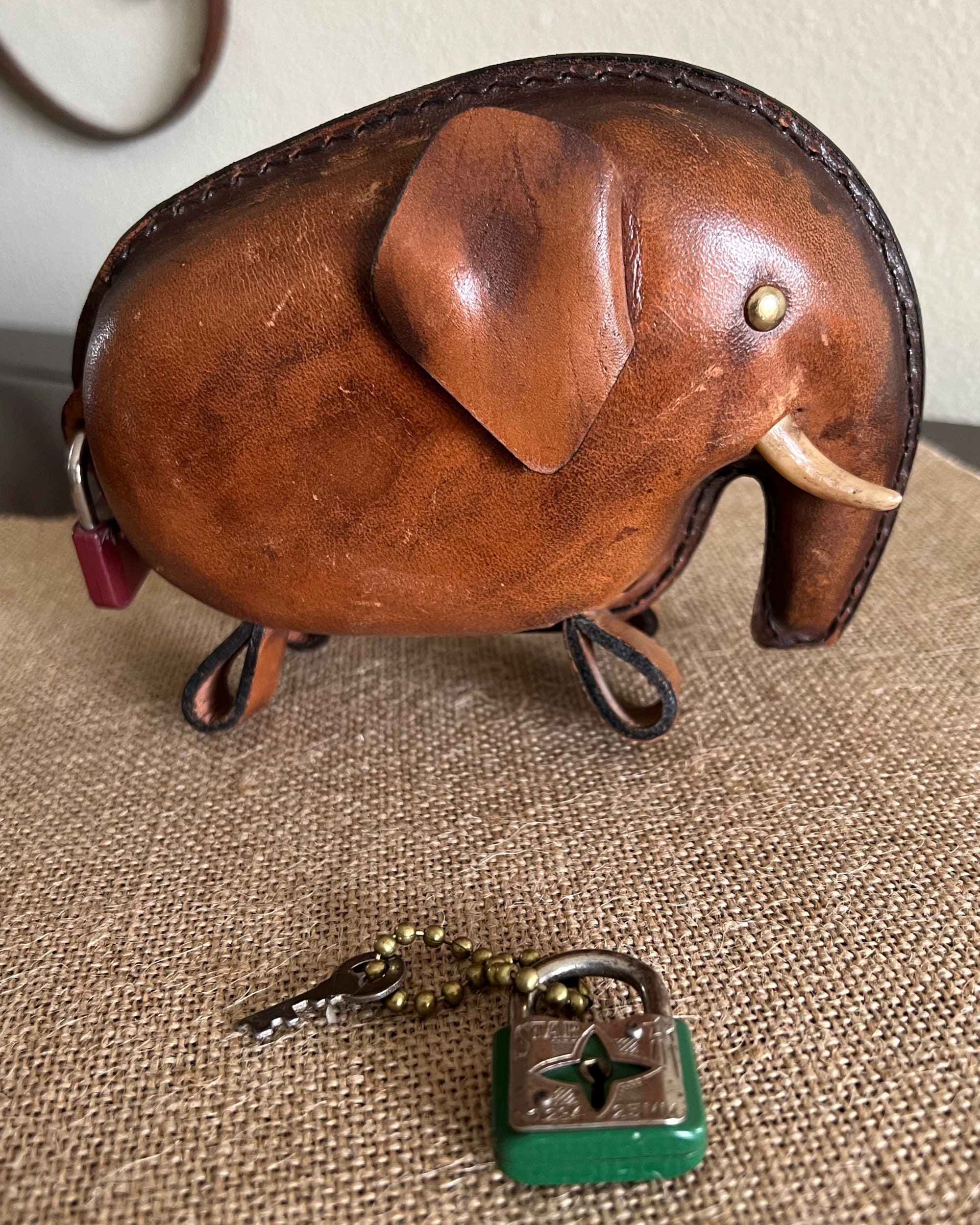 Kounoike Elephant Leather Coin Bank, Vintage Japanese Coin Bank With ...