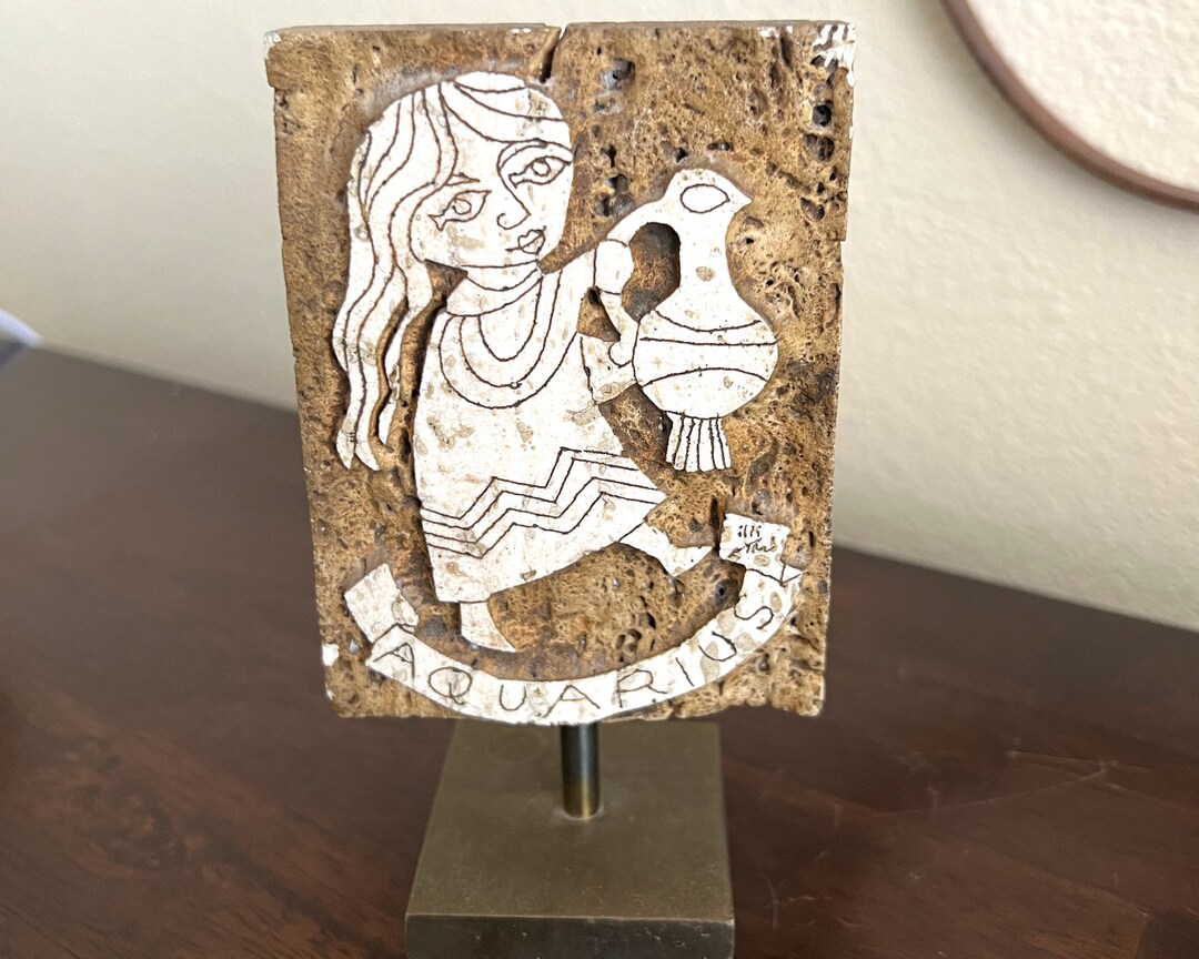 Rodney Winfield Aquarius Sculpture, Carved Vintage Zodiac Sculpture by ...