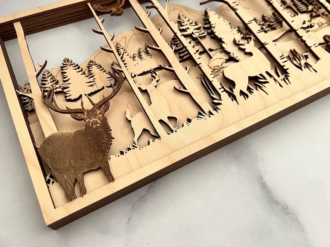 3D Wall Decor, Unique Forest Art, Layered Wall Art, Wooden Wildlife ...