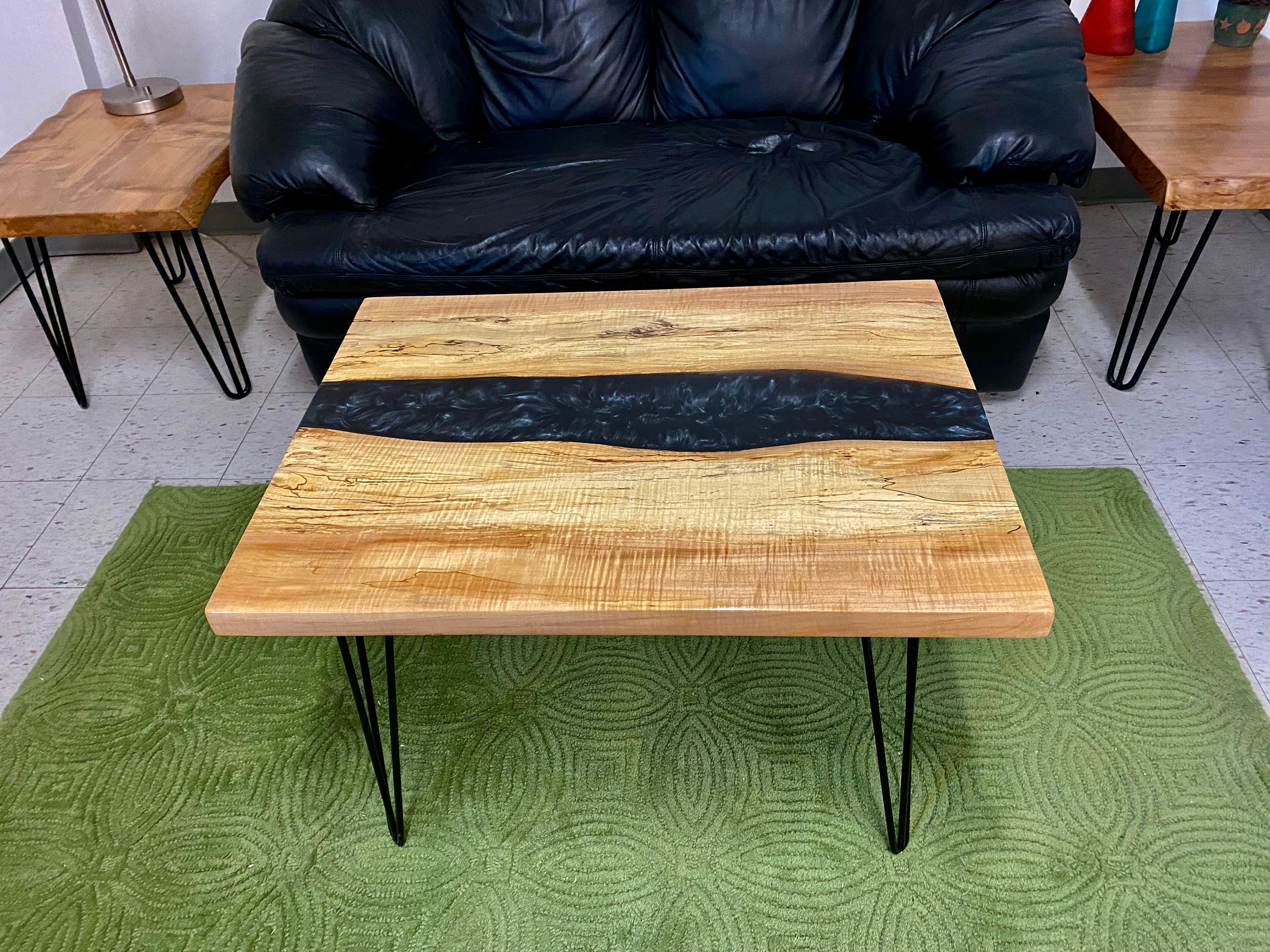 Live Edge Spalted Maple Resin River Coffee Table With Swirly Black ...