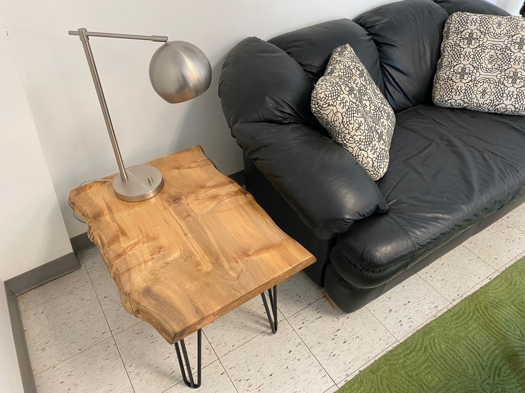 Live Edge Accent Table With Steel Hairpin Legs - Beautiful Maple Live Edge Wooden Table - Modern ...