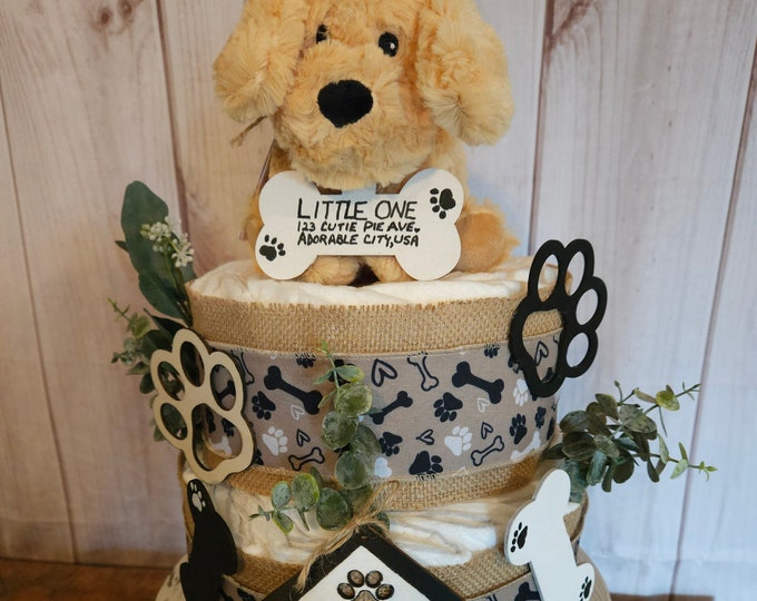 Goldendoodle Diaper Cake, Puppy Diaper Cake, Boho Puppy Baby Shower ...