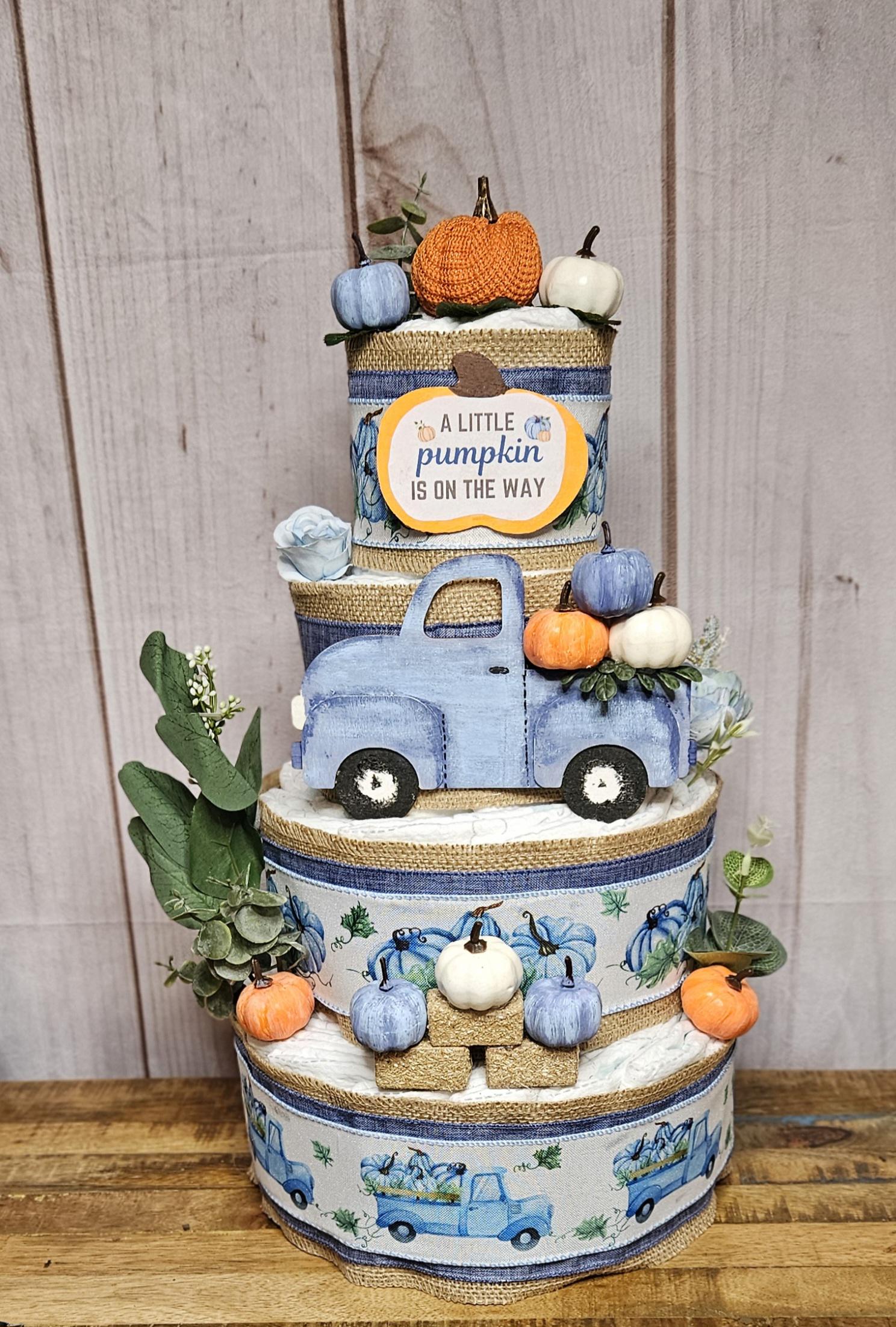 Little Pumpkin is on the Way 4 Tier Diaper Cake-little Pumpkin Boy Baby ...