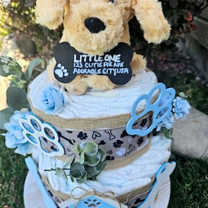 Goldendoodle Diaper Cake-puppy Theme Diaper Cake for Boy-blue Puppy ...