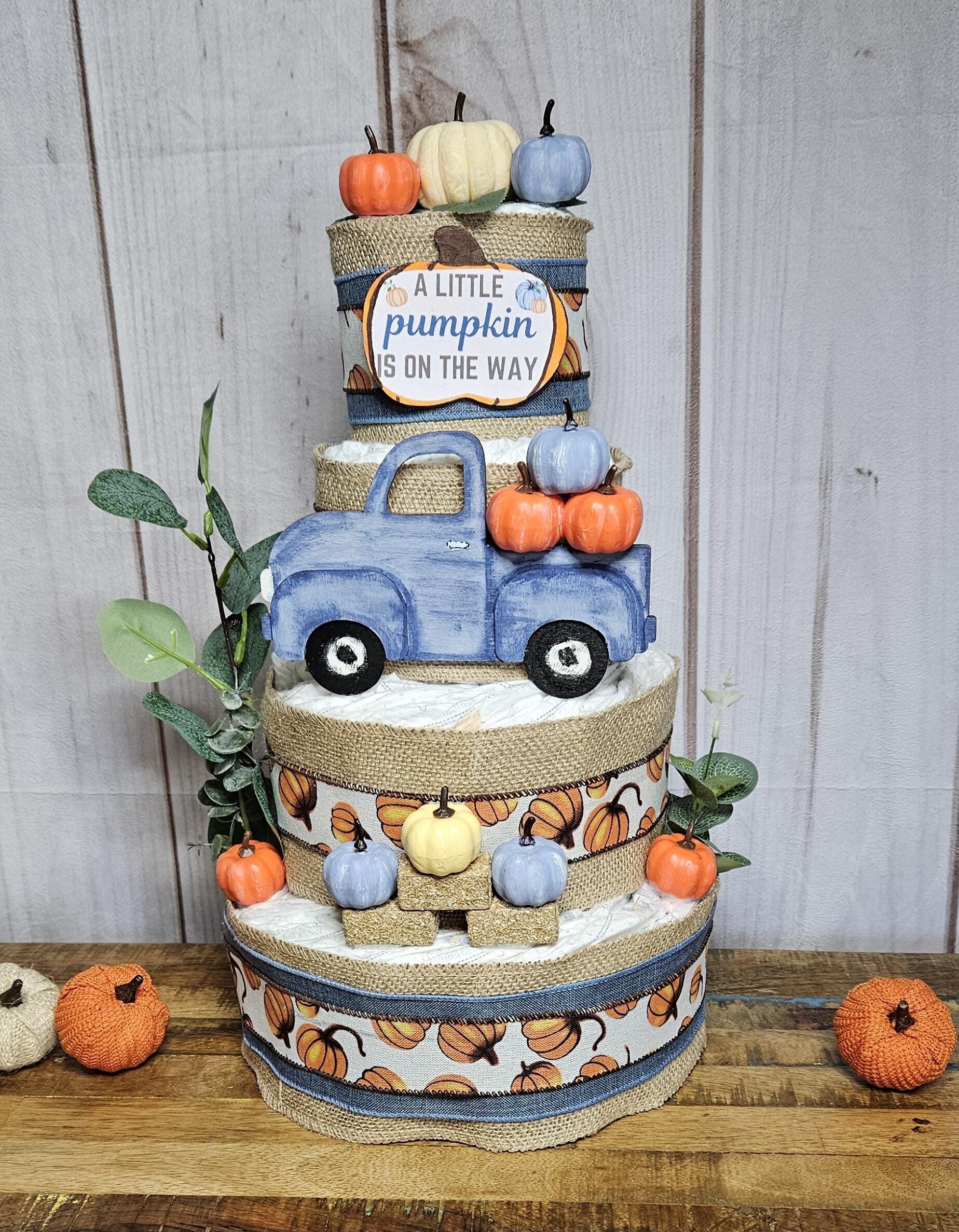 Little Pumpkin is on the Way 4 Tier Diaper Cake-little Pumpkin Boy Baby ...