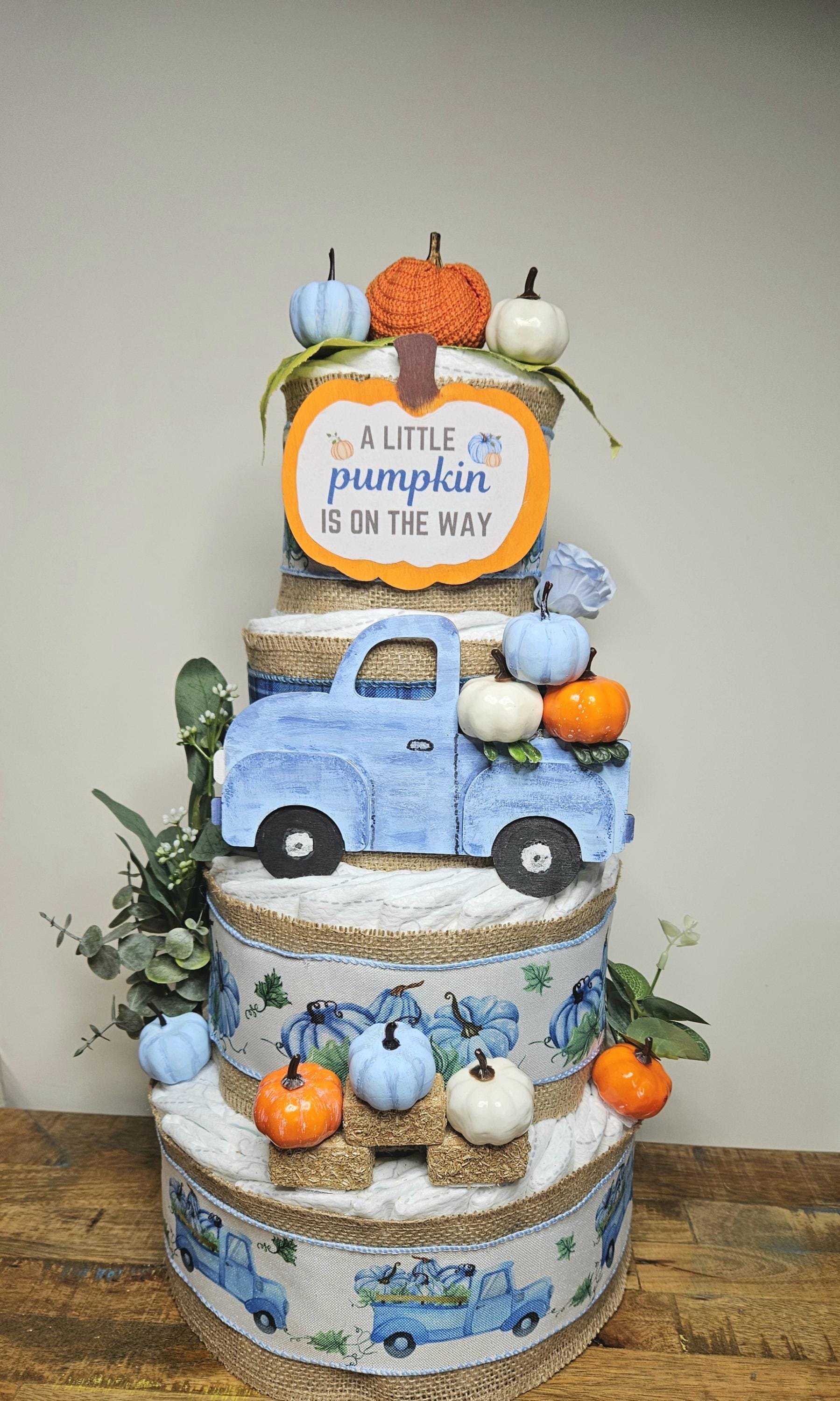 Little Pumpkin is on the Way 4 Tier Diaper Cake-little Pumpkin Boy Baby ...