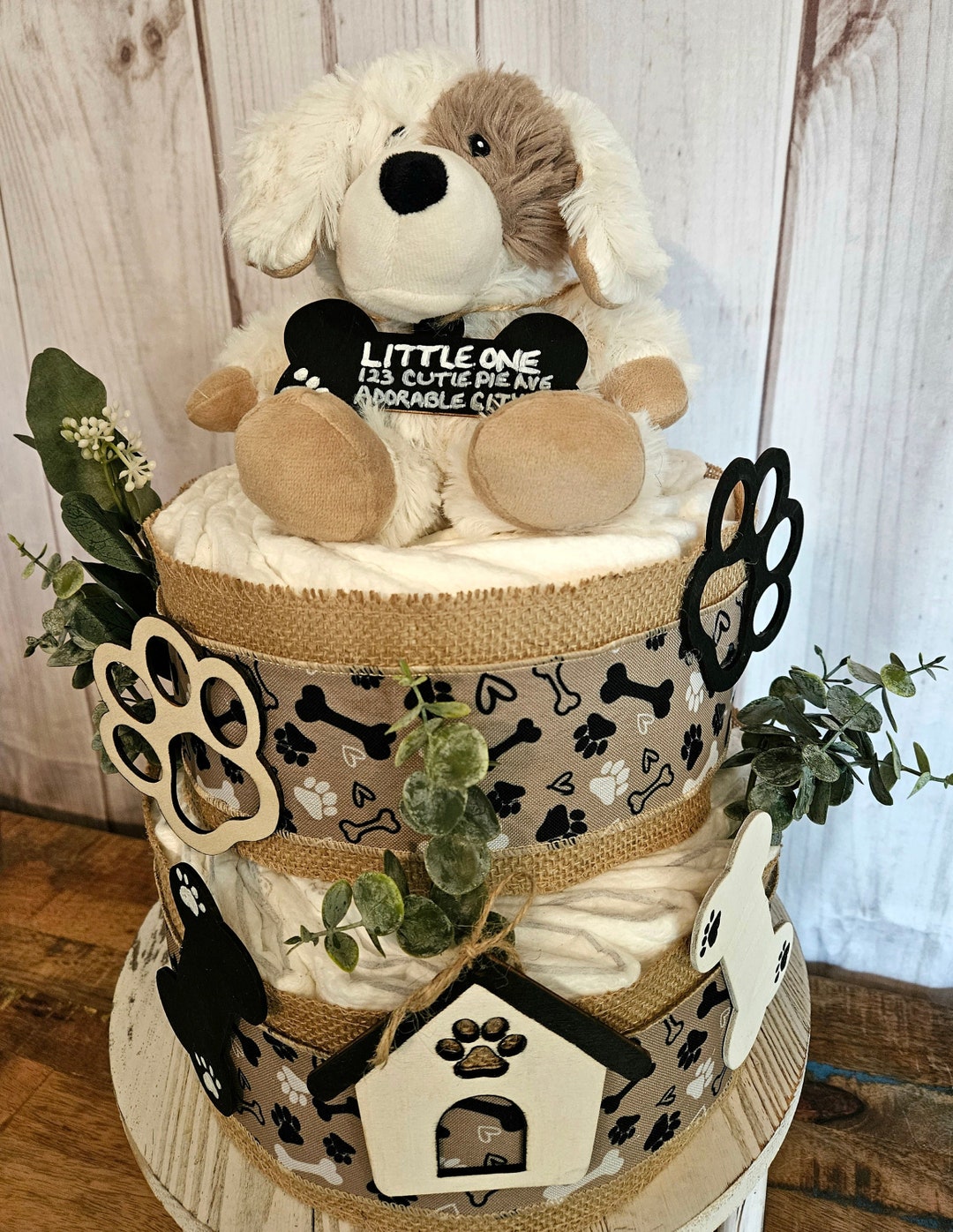 Puppy Diaper Cake, Puppy Baby Shower Decoration, Boho Puppy Centerpiece ...