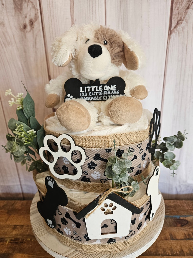 Puppy Diaper Cake, Puppy Theme Baby Shower Decoration, Boho Puppy ...