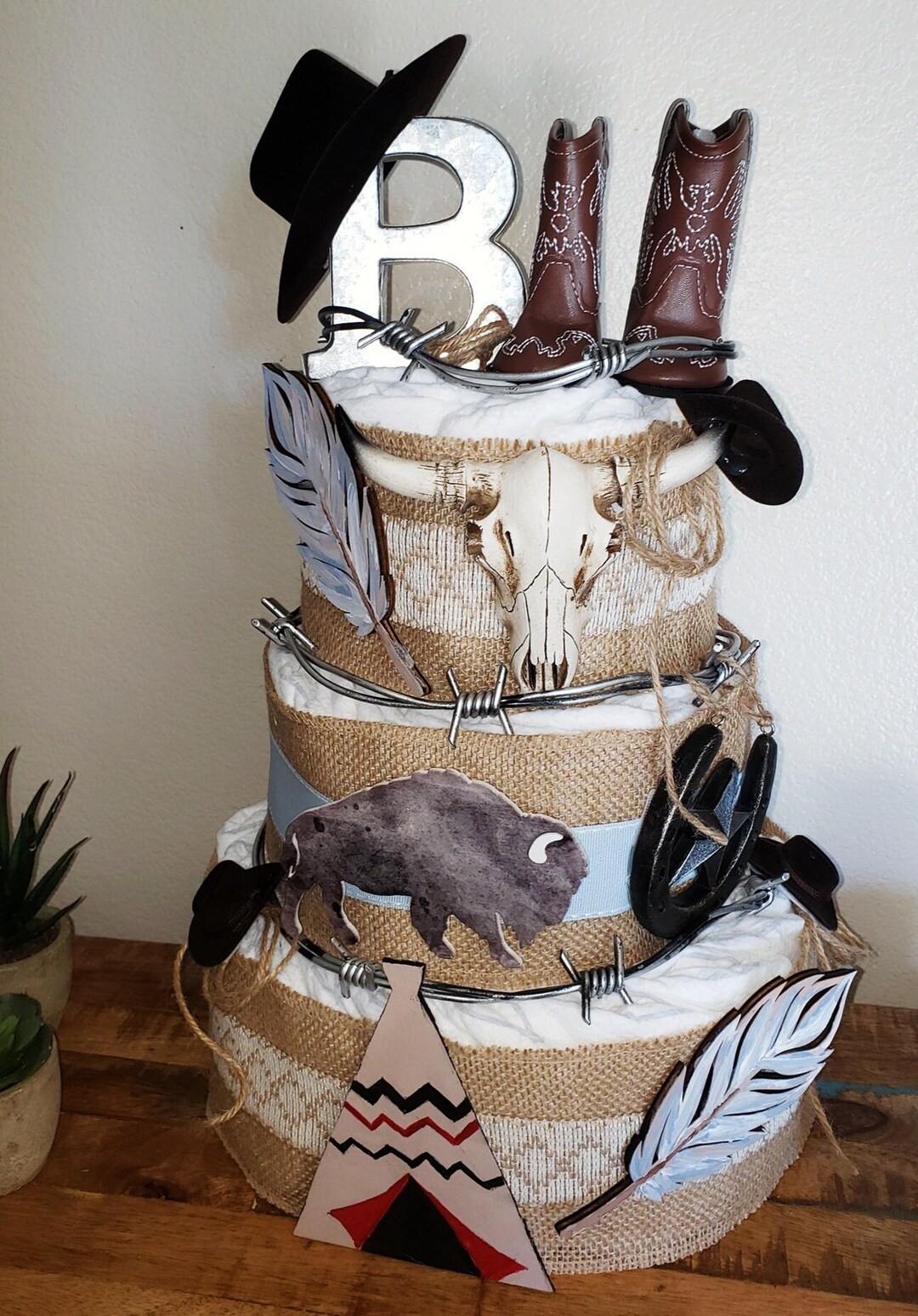 Western 3 Tier Diaper Cake Cowboy Diaper Cake-cowboy Baby Shower ...