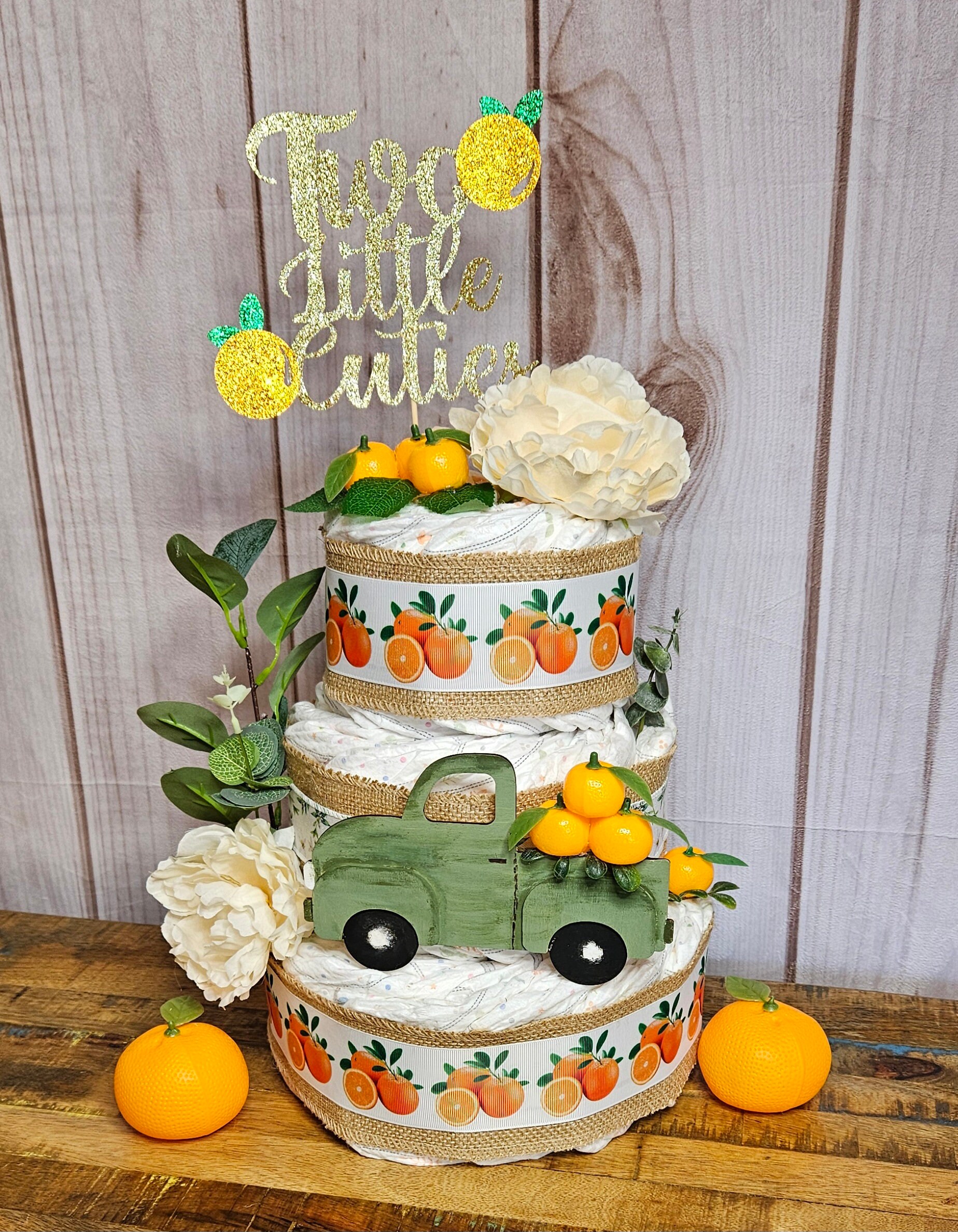 Two Little Cuties Diaper Cake-twin Diaper Cake-two Little Cuties Baby ...