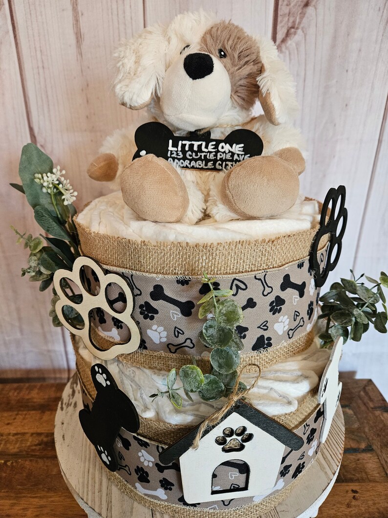 Puppy Diaper Cake, Puppy Theme Baby Shower Decoration, Boho Puppy ...