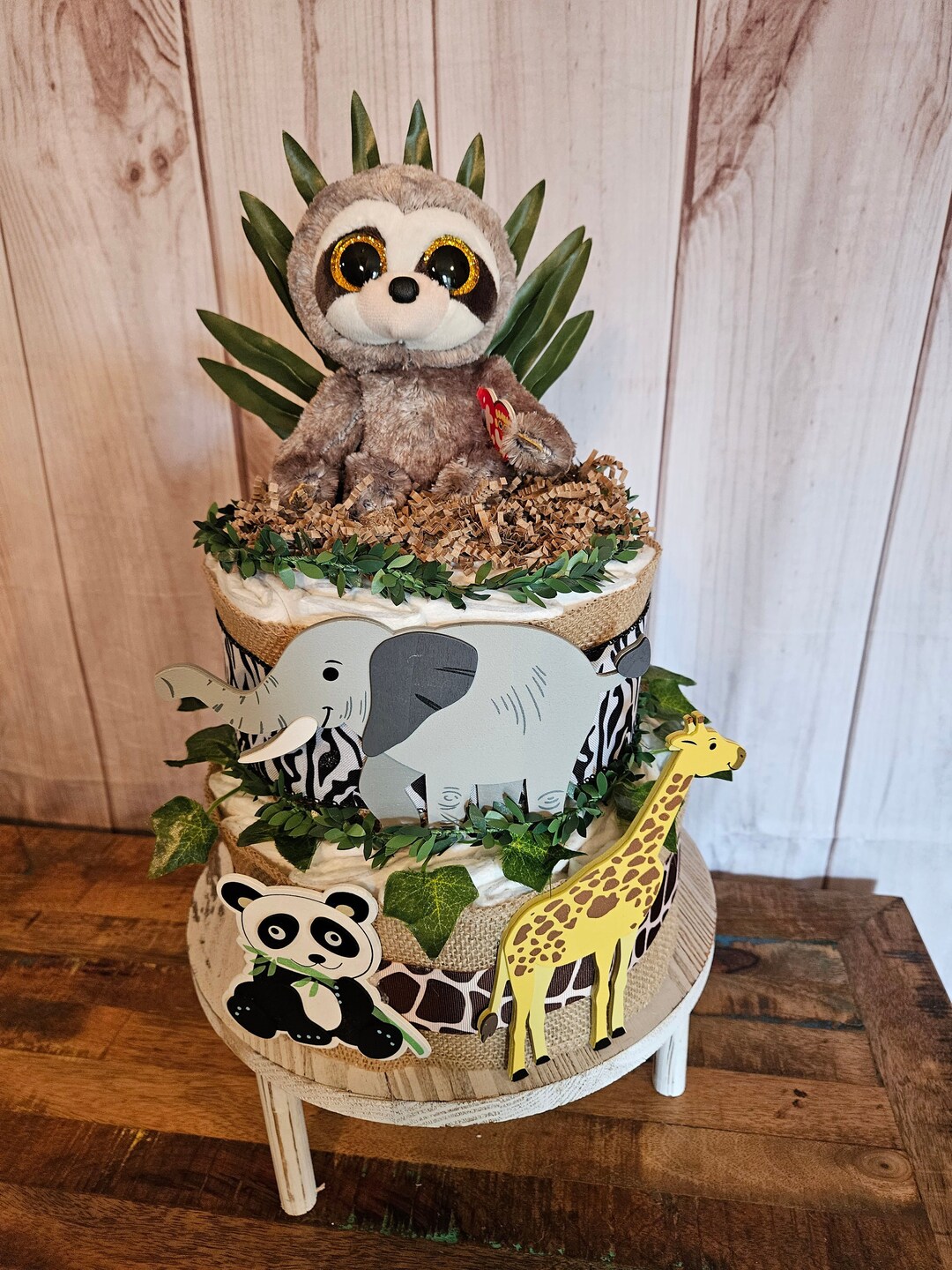Jungle Safari Sloth Diaper Cake, Jungle Animals Baby Shower Decoration ...