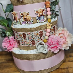 Highland Cow Diaper Cake for Girls: Boho Baby Shower Centerpiece - Etsy