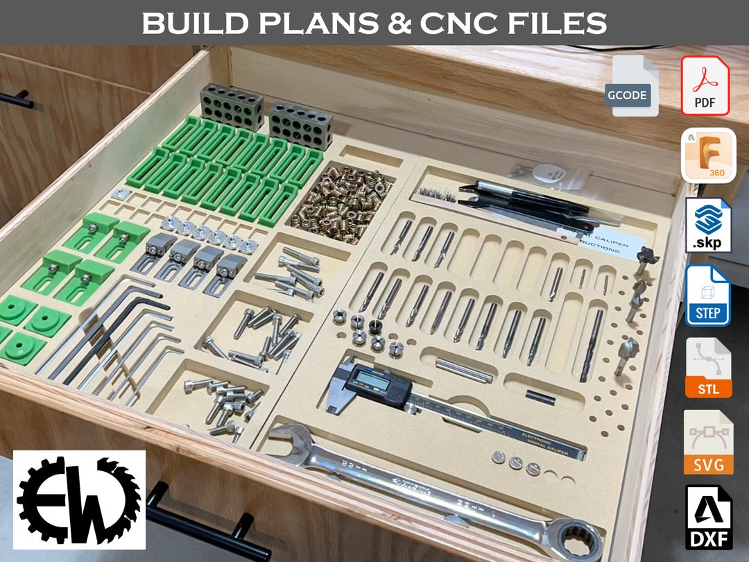 CNC Bit & Work Holding Drawer Organizer Build Plans and CAD Files - Etsy