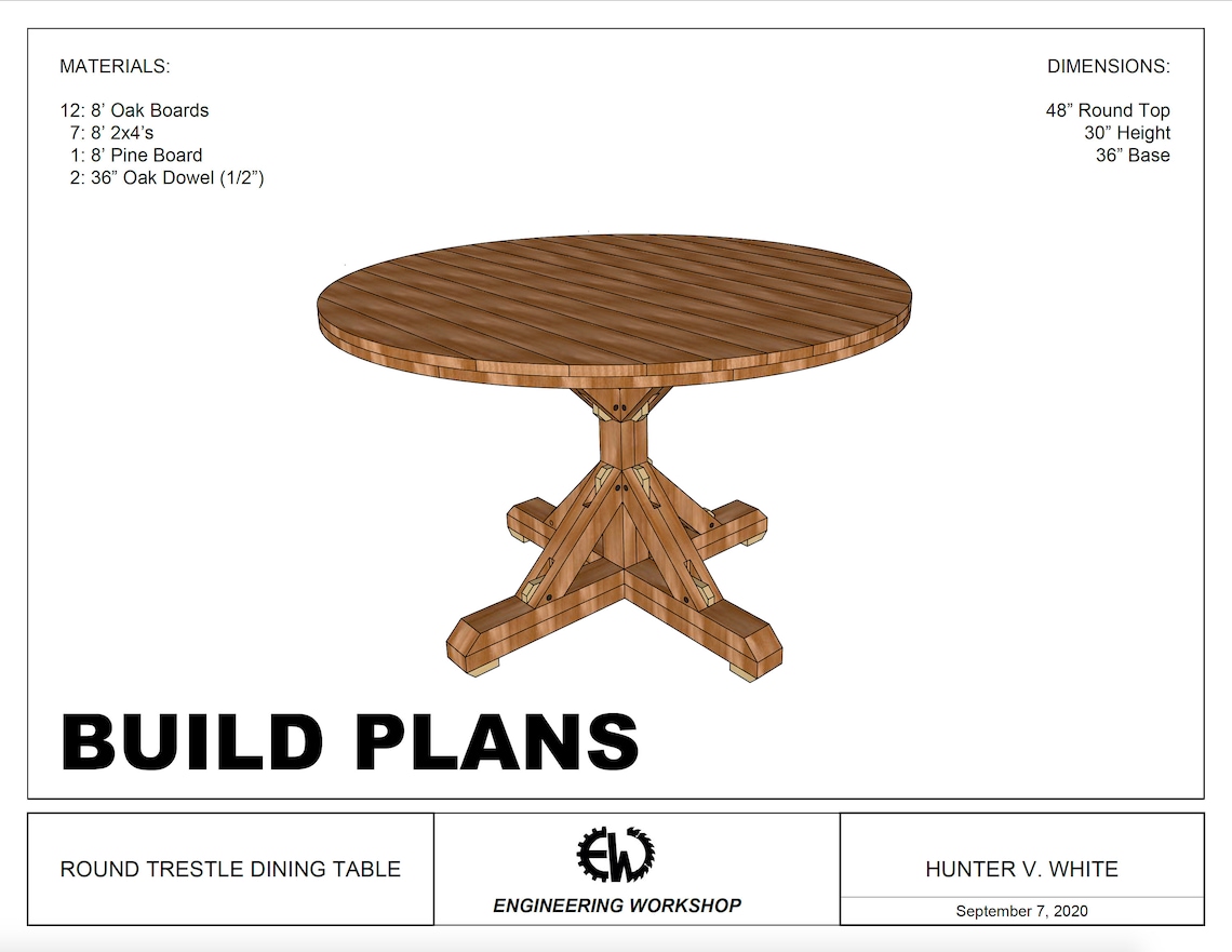 DIY Round Trestle Dining Table Plans - Etsy