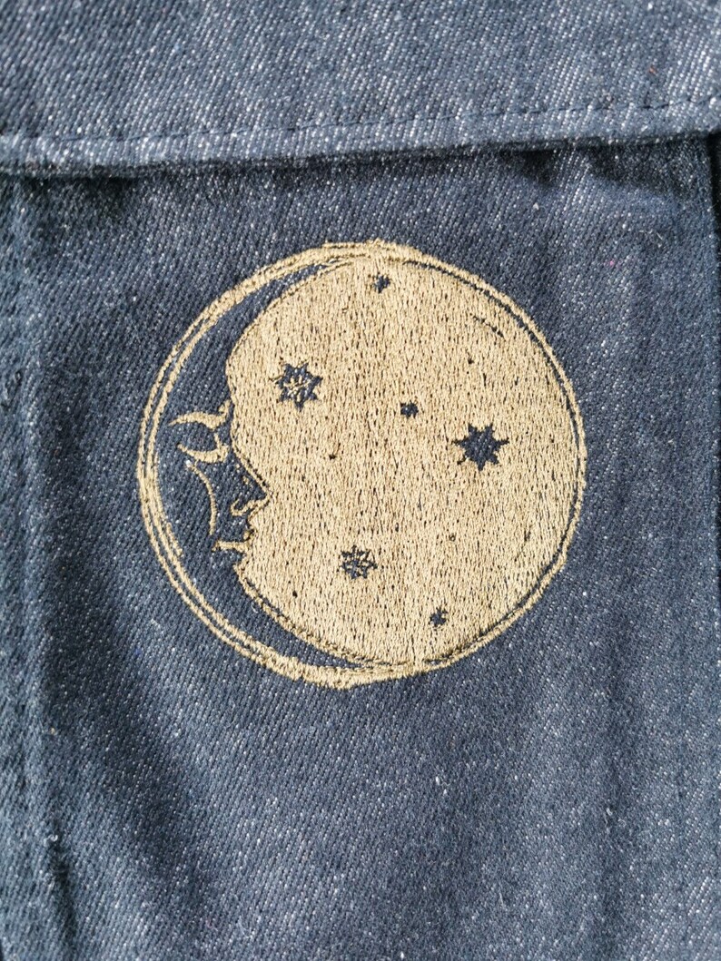 Black Denim Jacket Pagan Celestial Coat Sun Moon Gothic - Etsy UK