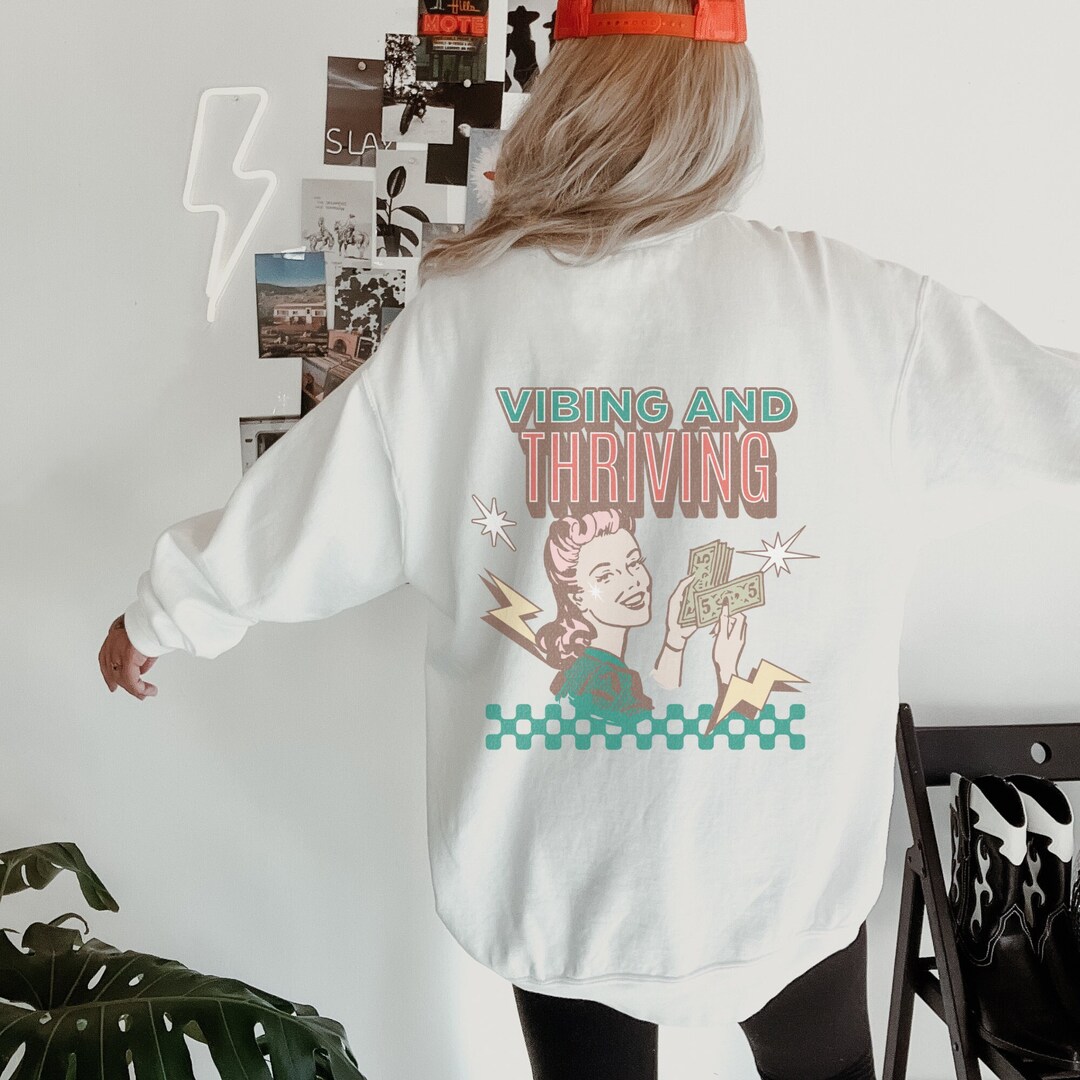 Vibing and Thriving Retro Checkered Sweatshirt Preppy Babe Oversized ...