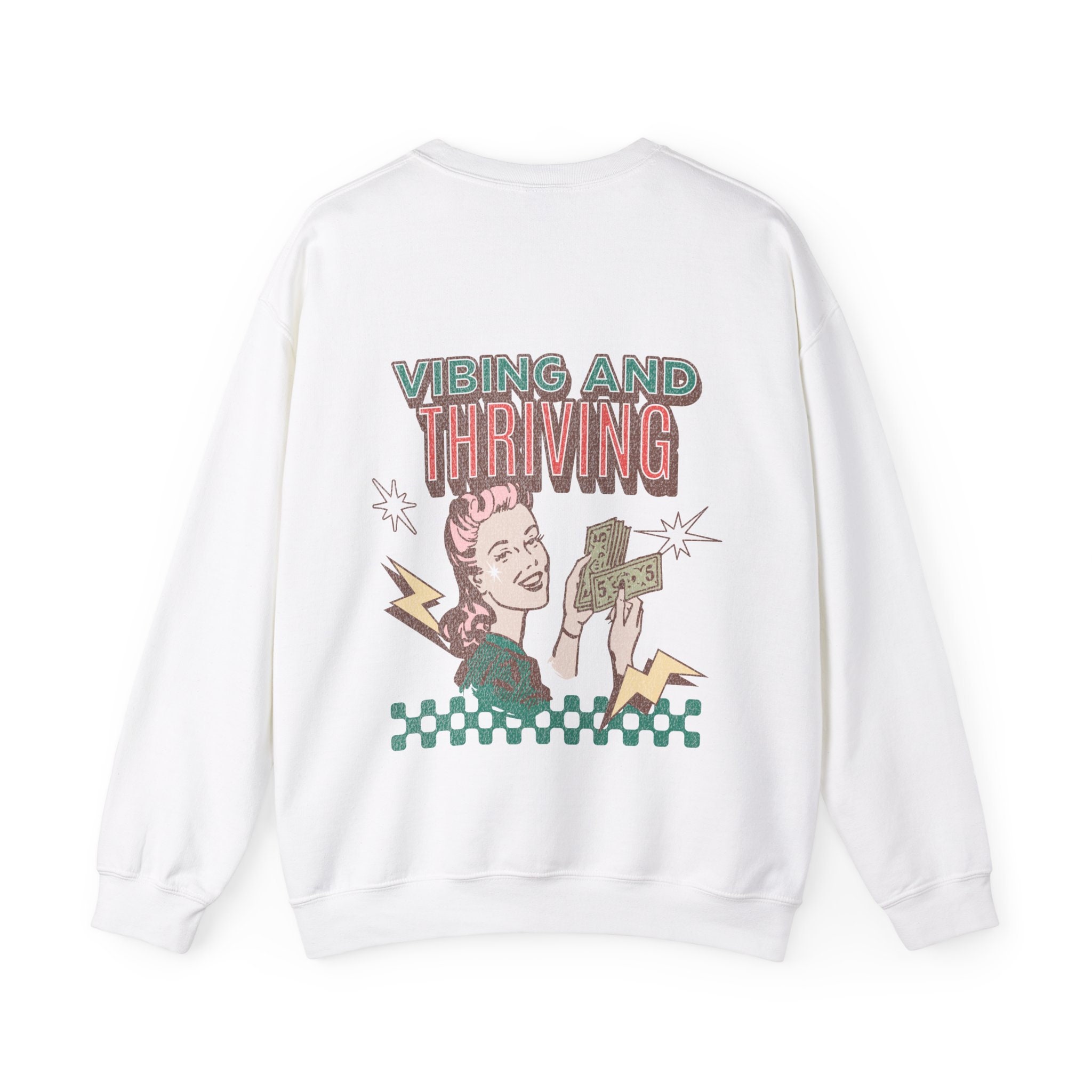 Vibing and Thriving Retro Checkered Sweatshirt Preppy Babe Oversized ...