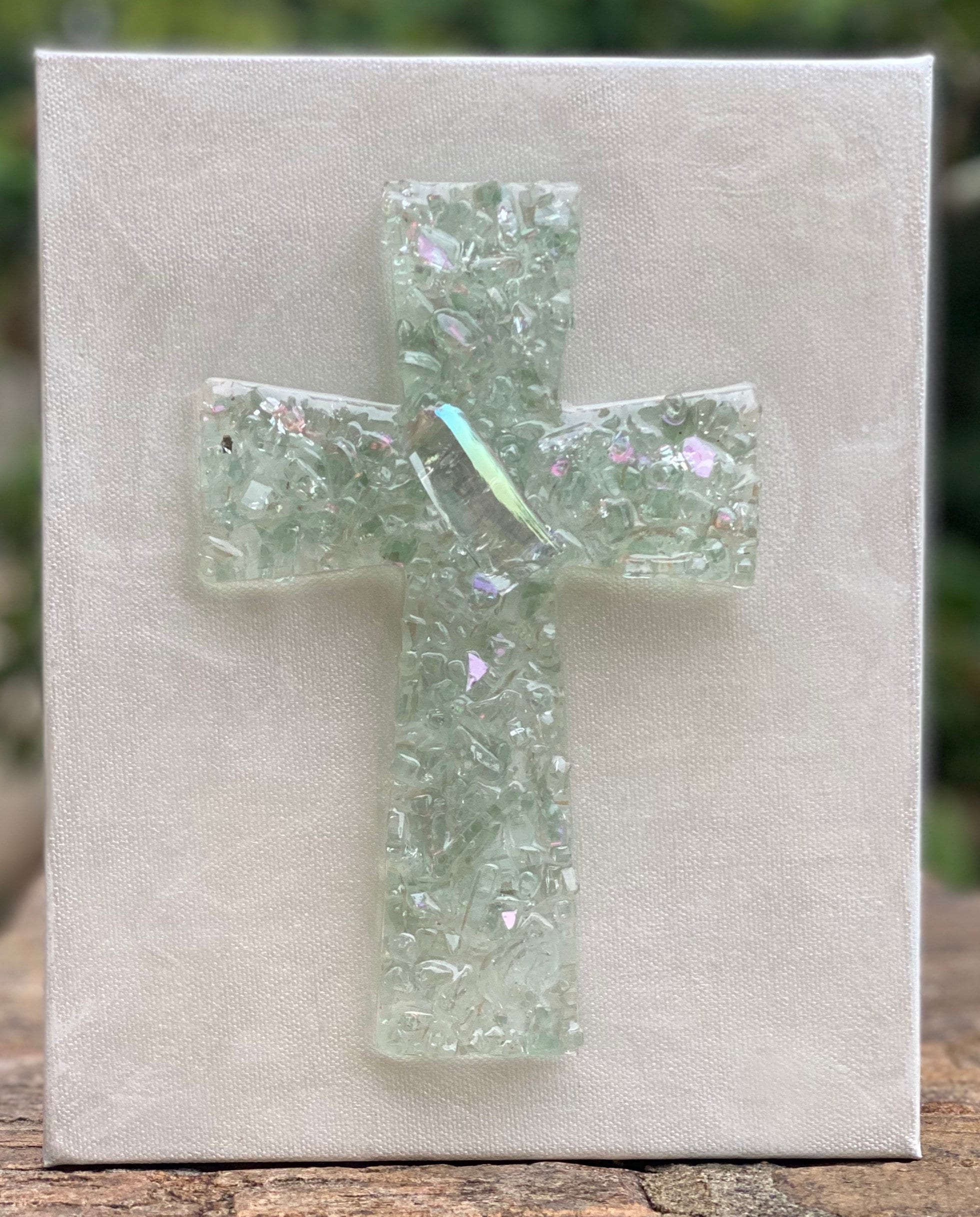 Solex Iridescent Glass Cross on Light Gray Resined Background - Etsy