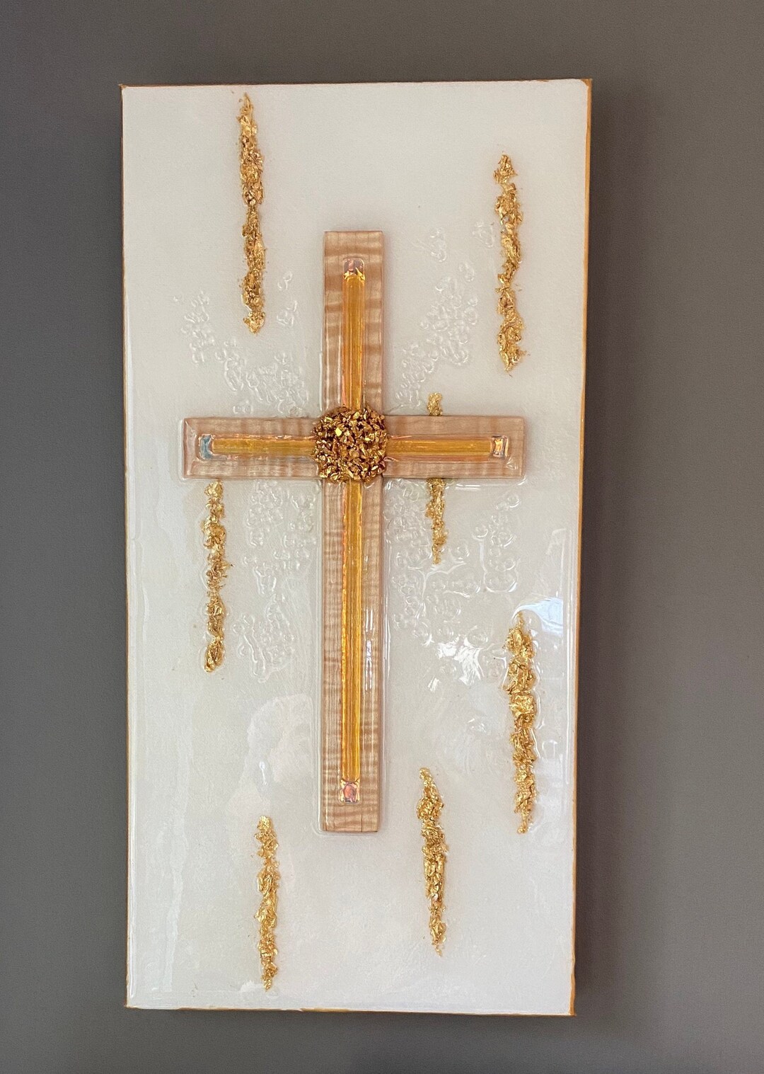 Beautiful Curly Maple, Dichroic Glass and Rod Glass Cross - Etsy