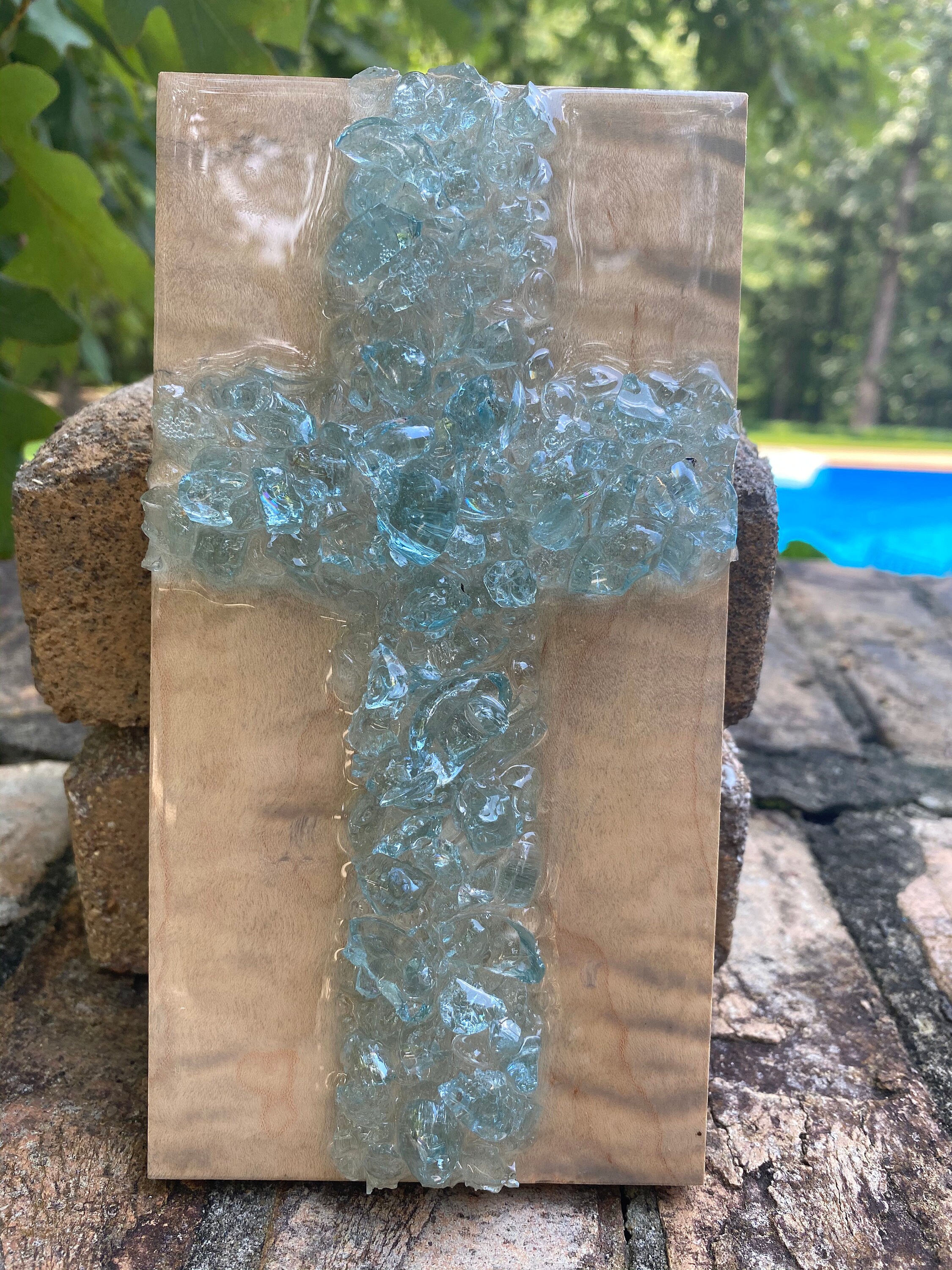 Custom Crushed Glass Cross on Curly Maple and Covered in Resin - Etsy