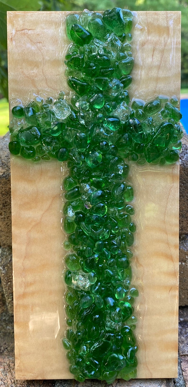 Custom Crushed Glass Cross on Curly Maple and Covered in Resin - Etsy