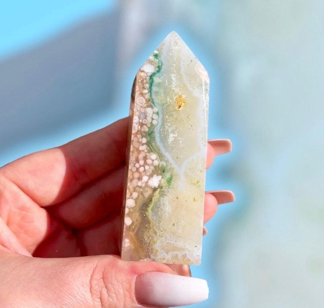 Rare Green Flower Agate Obelisk, Flower Agate Obelisk, Flower Agate ...